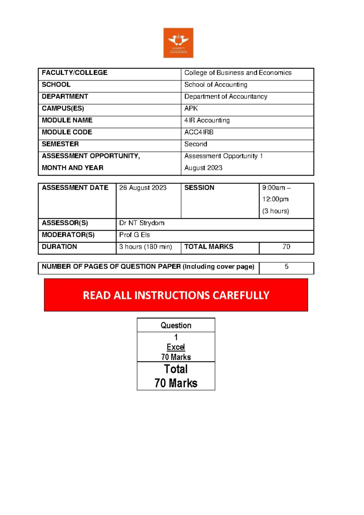 4IR Accounting ACC4IRB Assessment Opportunity 1 - August 2023 - Studocu