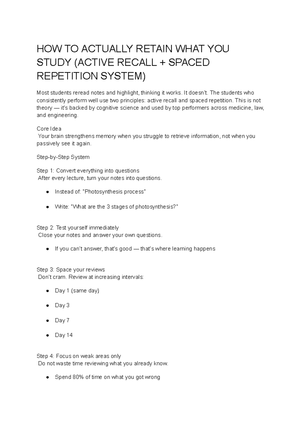 ACTIVE RECALL & SPACED REPETITION STRATEGIES FOR STUDYING - Studocu