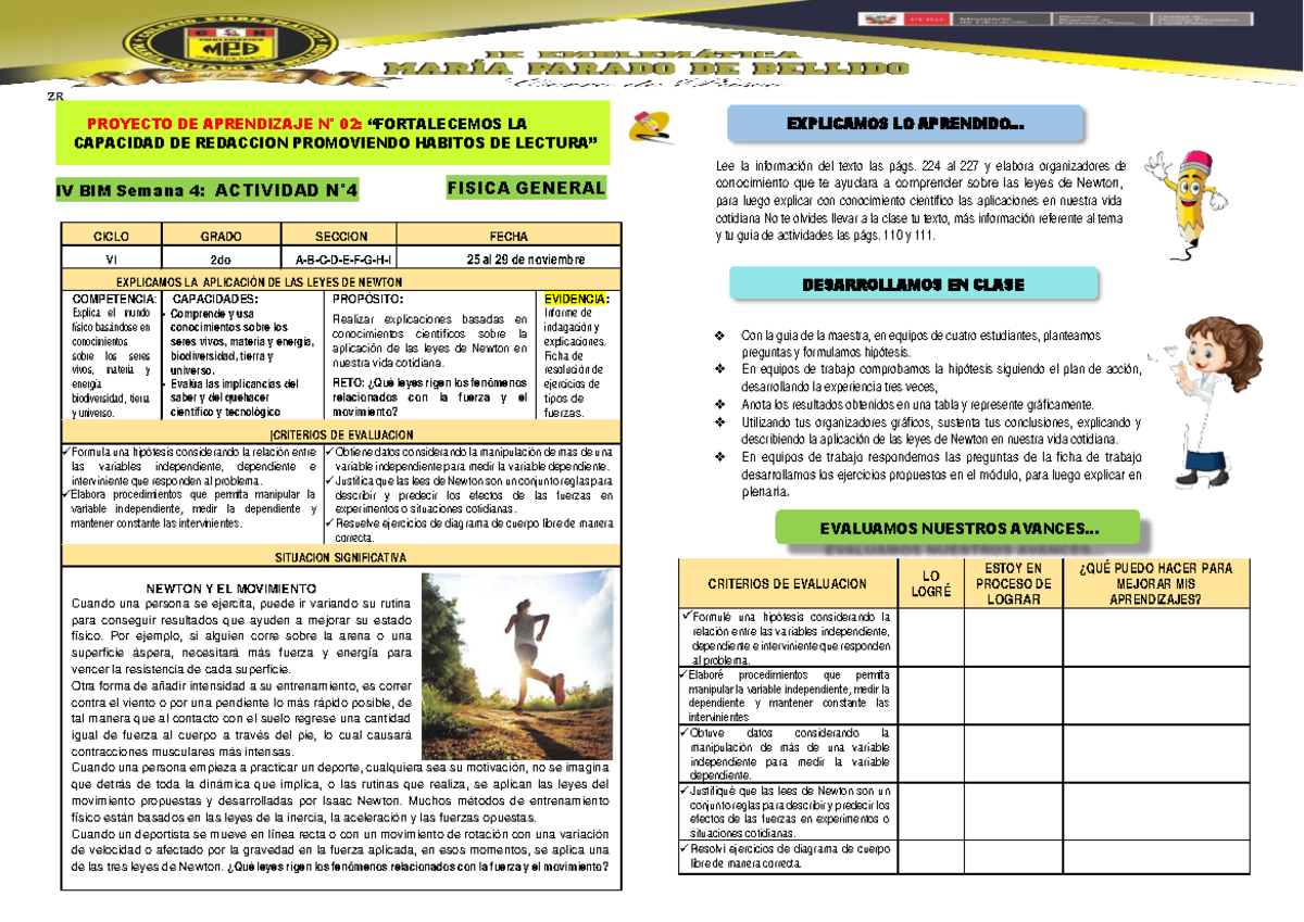 IV BIM SEM 5 ACT.5 Fisica - Leyes DE Newton - CICLO GRADO SECCION FECHA VI 2do A-B-C-D-E-F-G-H-I ...