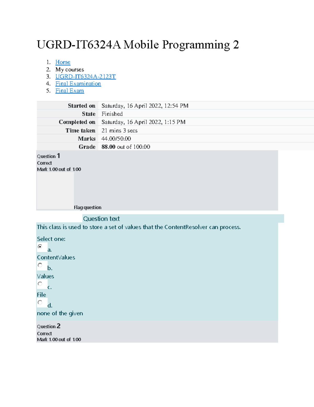 UGRD-IT6324A Mobile Programming Final Exam Results and Analysis - Studocu