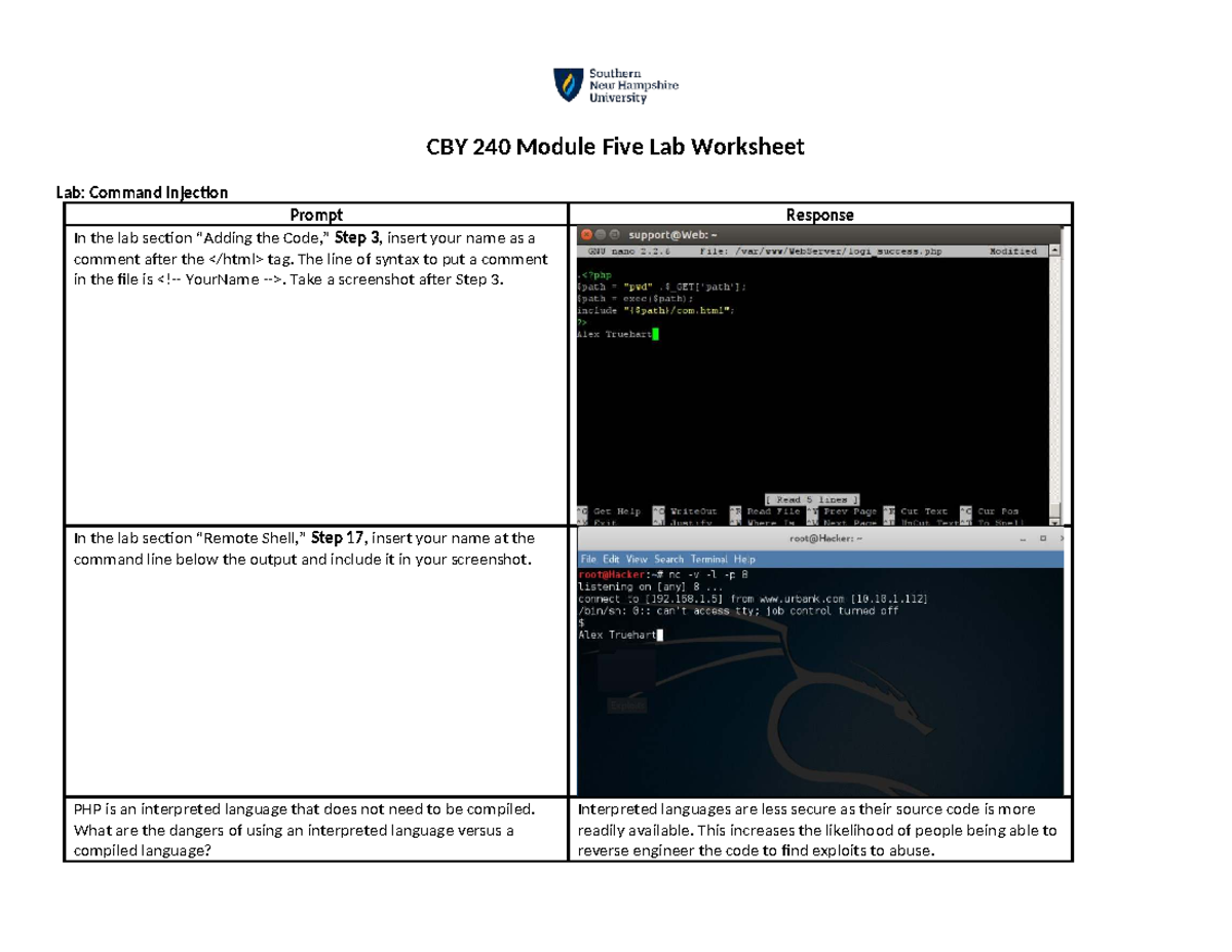 CYB 240 Module 5 Lab: Command Injection & Security Risks - Studocu