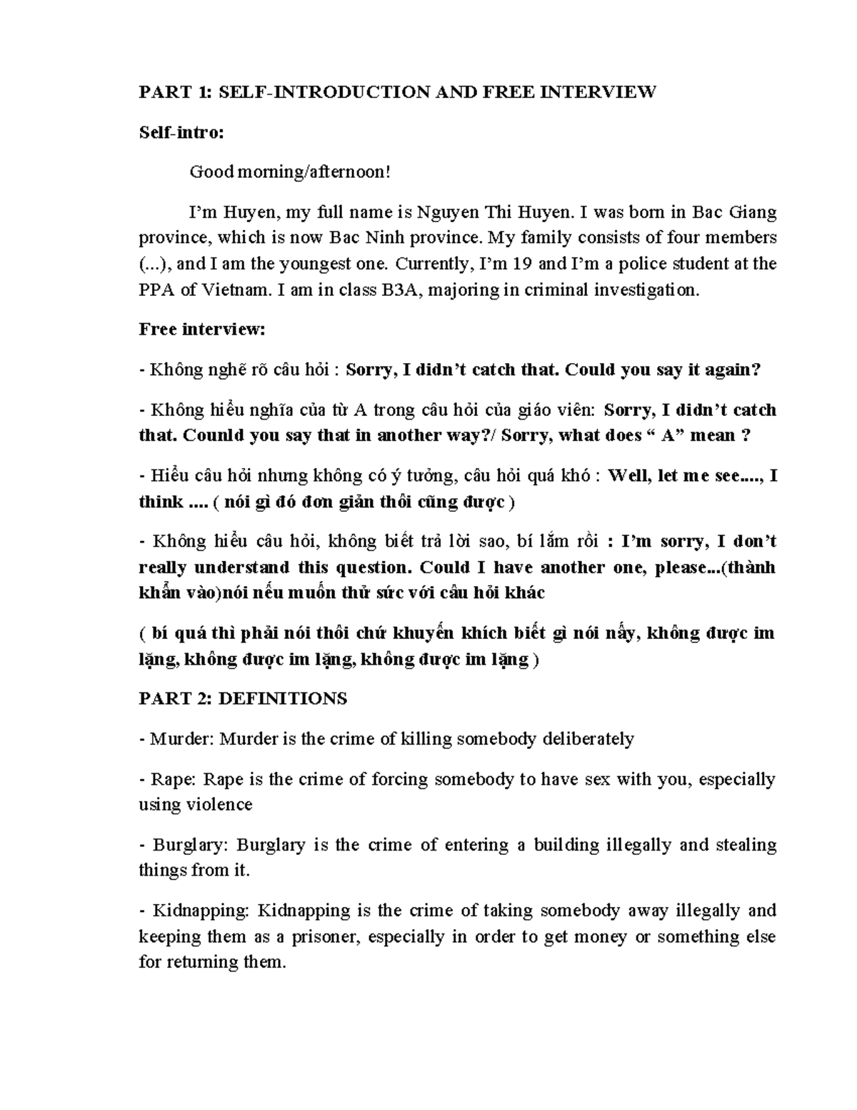 HP1: Free Interview and Criminal Law Concepts Overview - Studocu