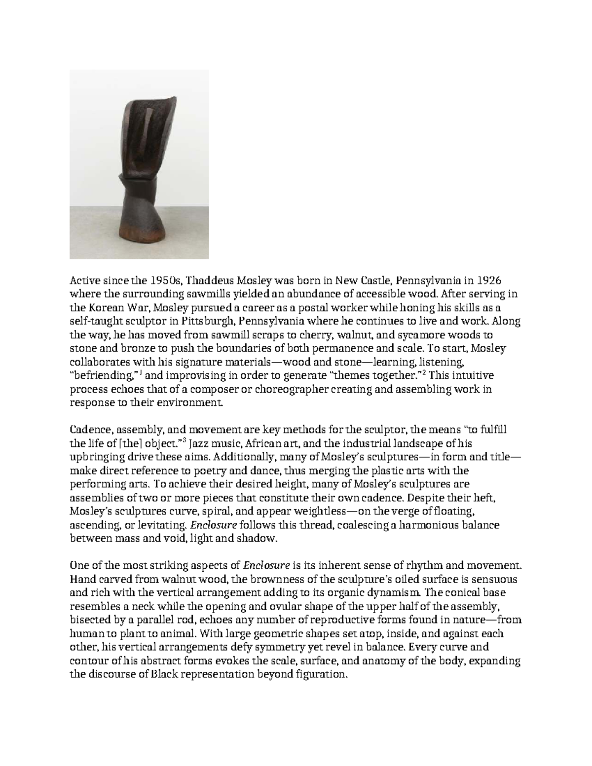 GE Essay Sample 1: The Sculptural Rhythm of Thaddeus Mosley - Studocu