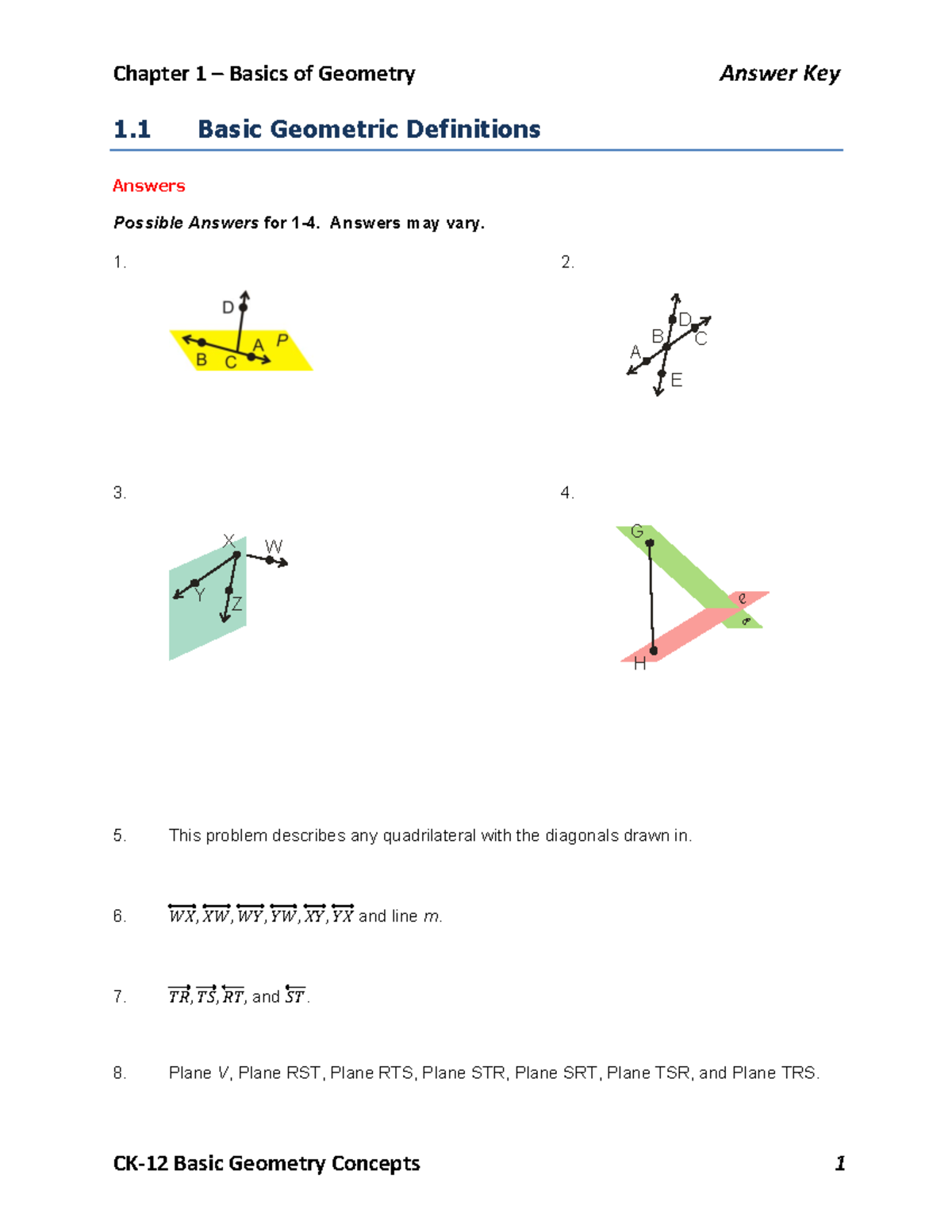 Answer Key: CK-12 Geometry Concepts - Chapter 01 - Studocu