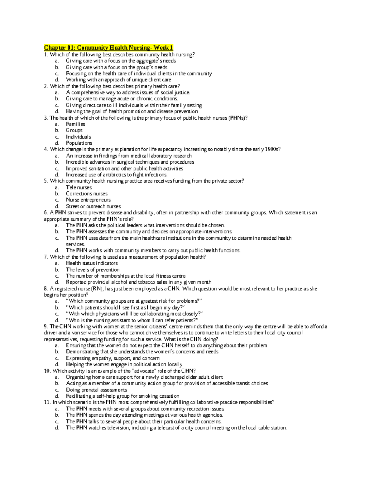 Health and Healing Community Test 1: Key Concepts and Questions - Studocu