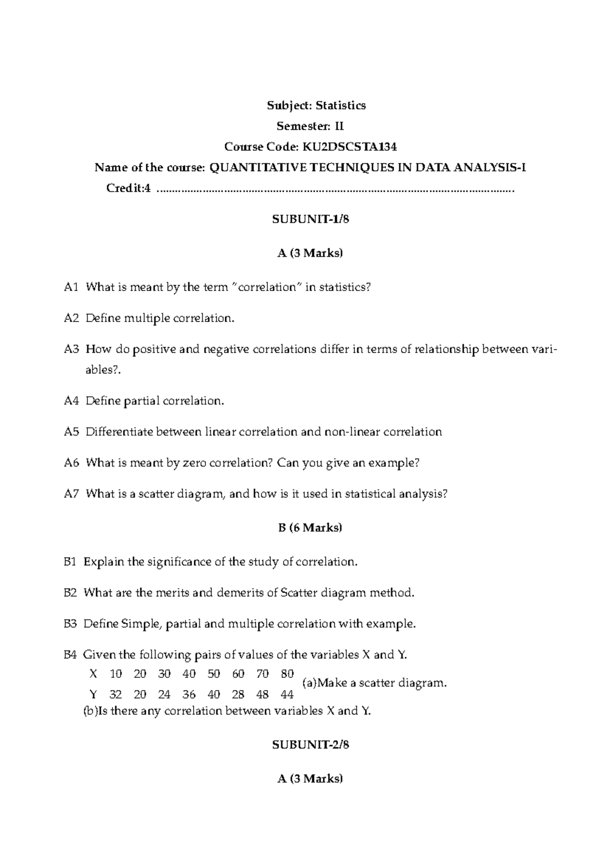 Quantitative techniques in data: KU2DSCSTA134 study material - Studocu