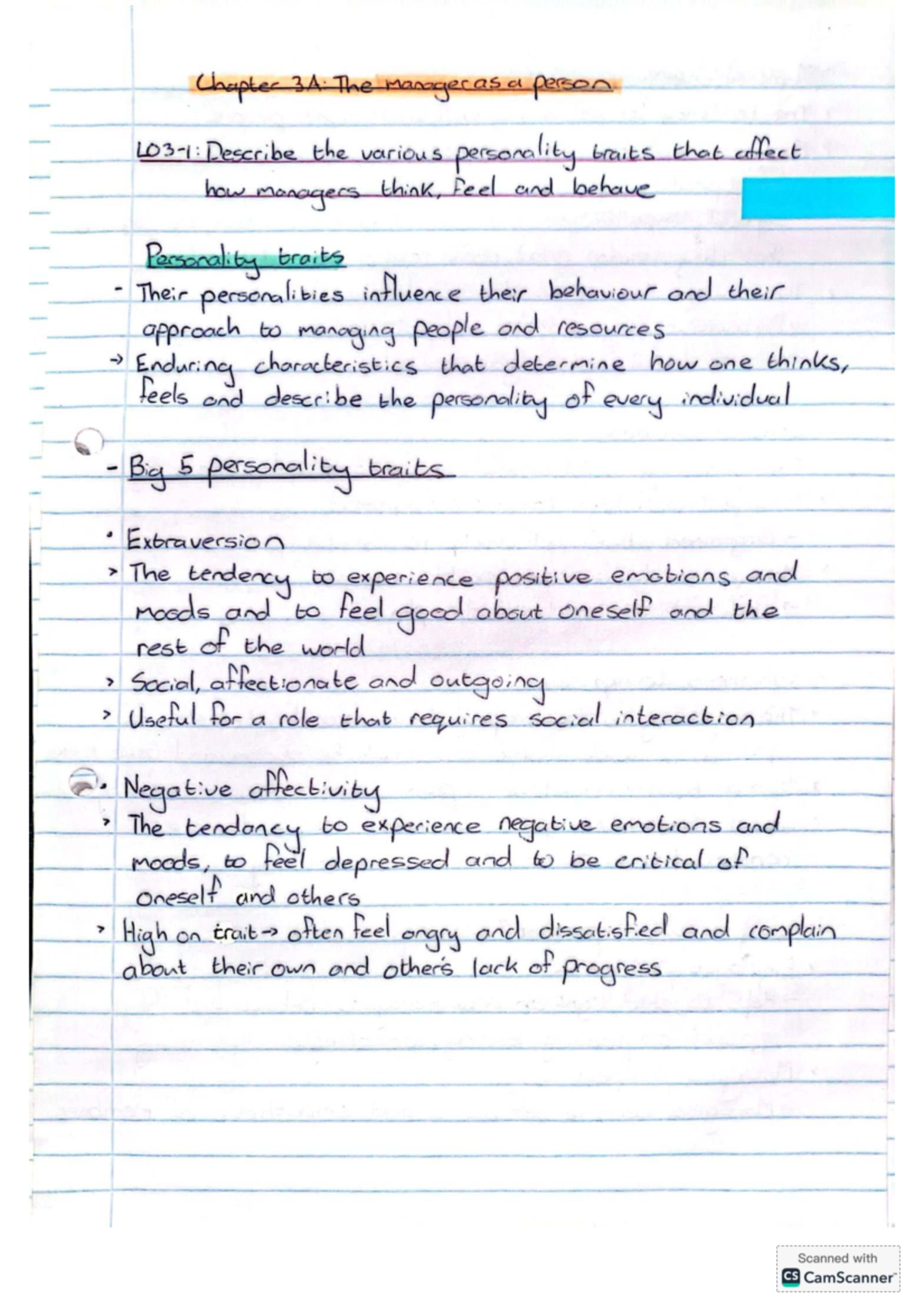 OBS114 CH3A Notes - Chapter 3A The Managecas a person Describe the ...
