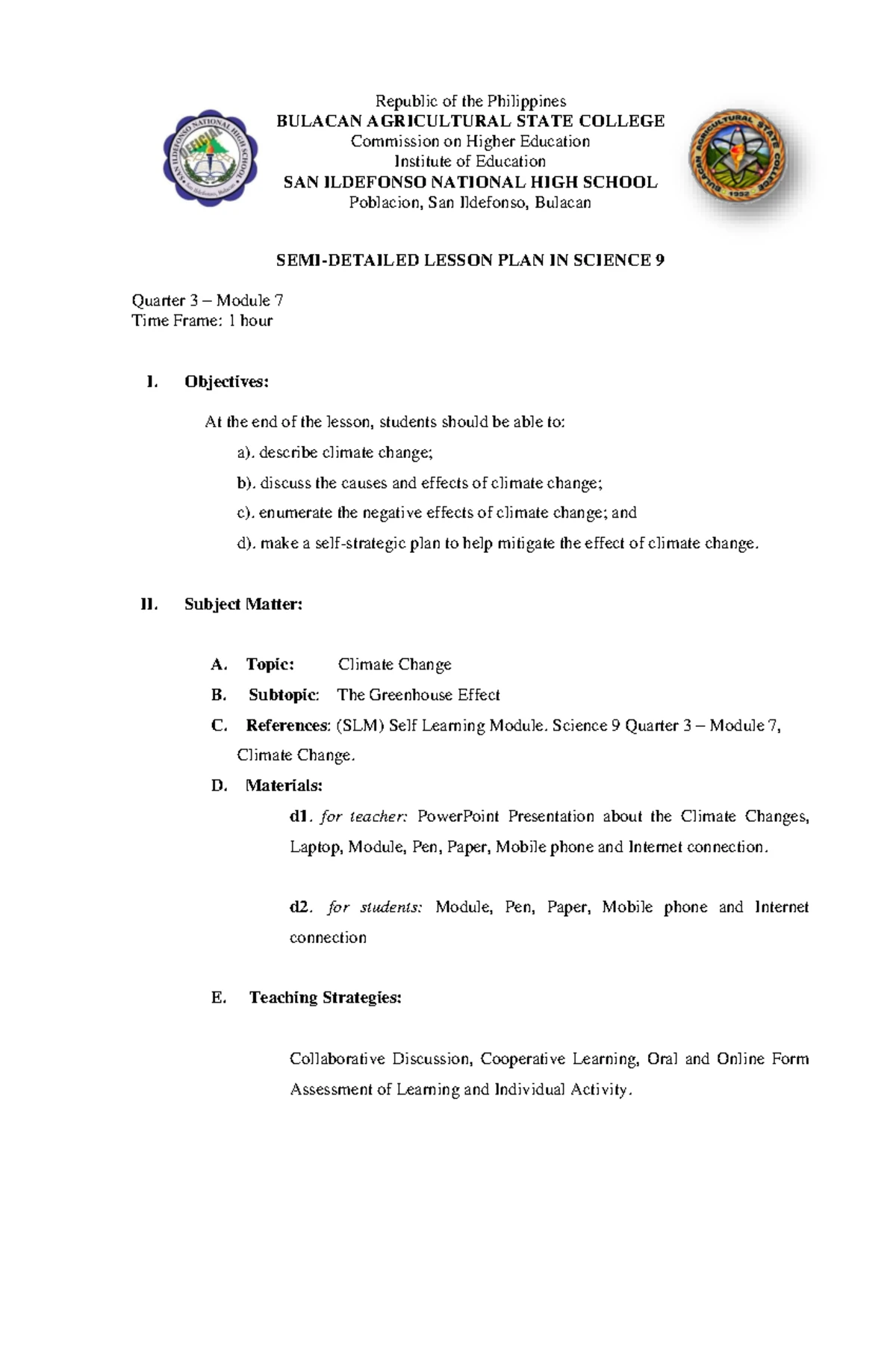 plate boundaries lesson plan - VILLEGAS, RAIZA G. BSED SCIENCE 4A ...