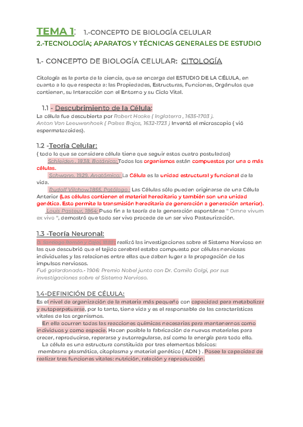 Tema 1 bloque 1 Biología - TEMA 1: 1.-CONCEPTO DE BIOLOGÍA CELULAR 2 ...
