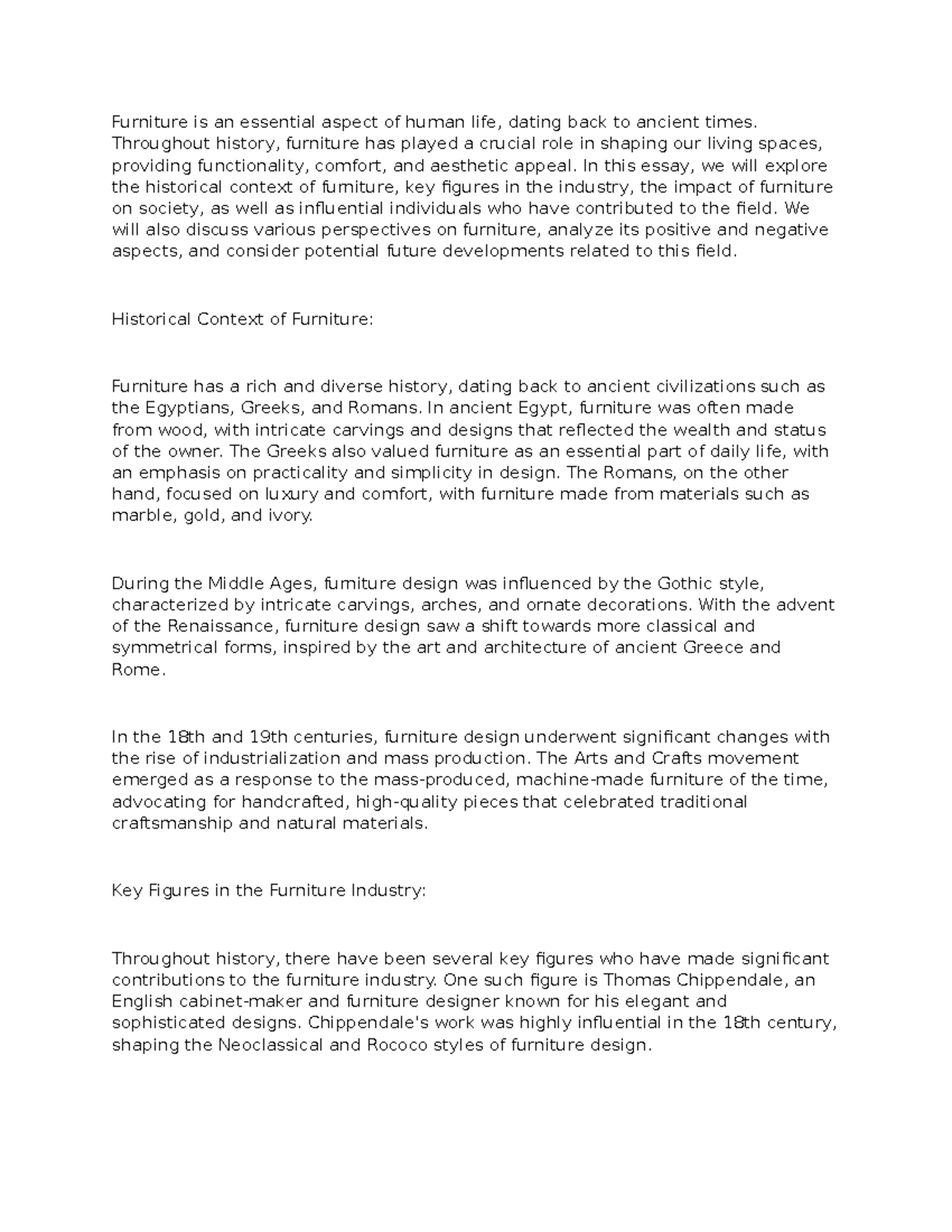 Historical Evolution and Impact of Furniture Design in Society - Studocu