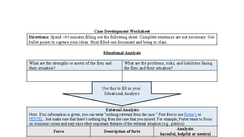 Case Development Worksheet: Situational & Internal Analysis - Studocu