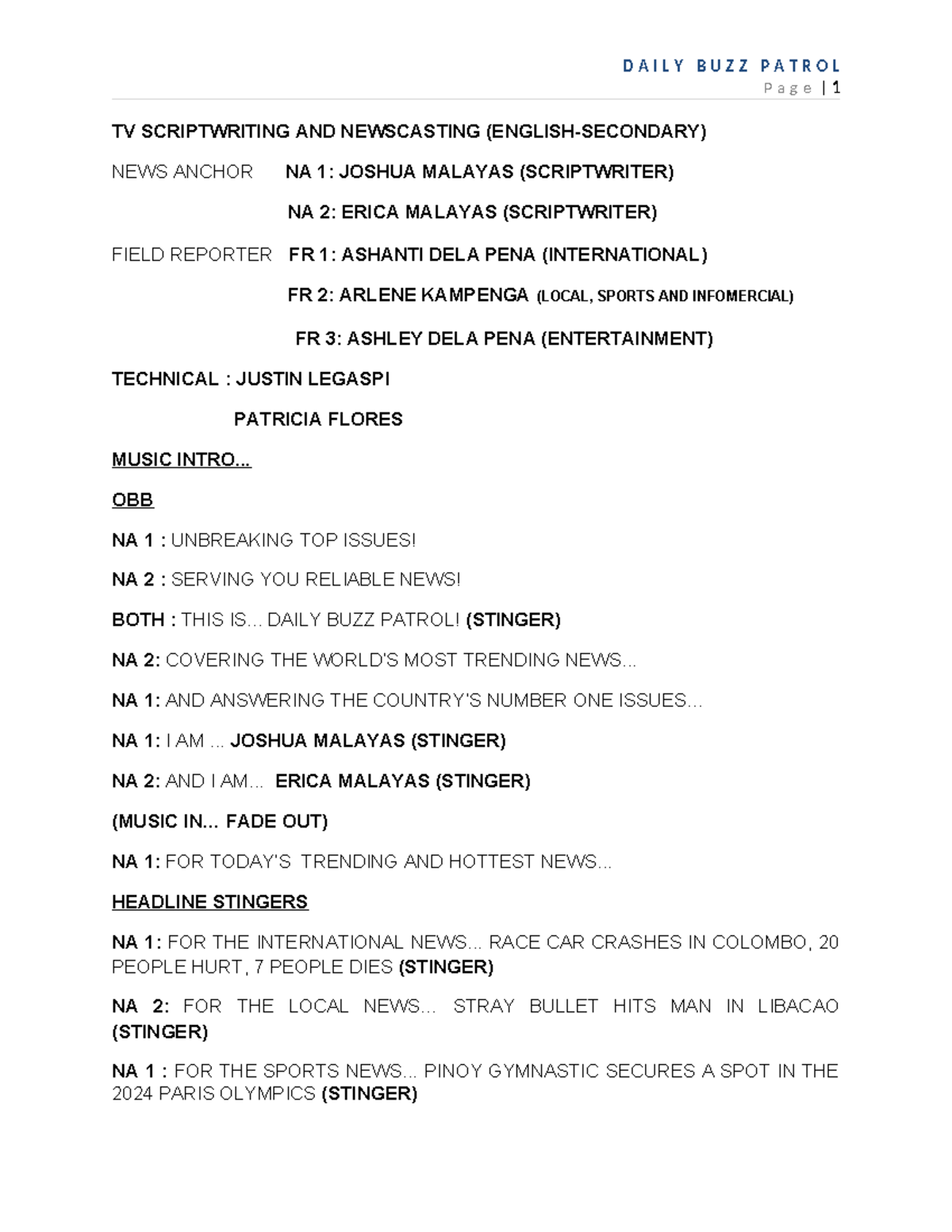 TV Broadcasting Script 3: Daily Buzz Patrol 2024 - Studocu