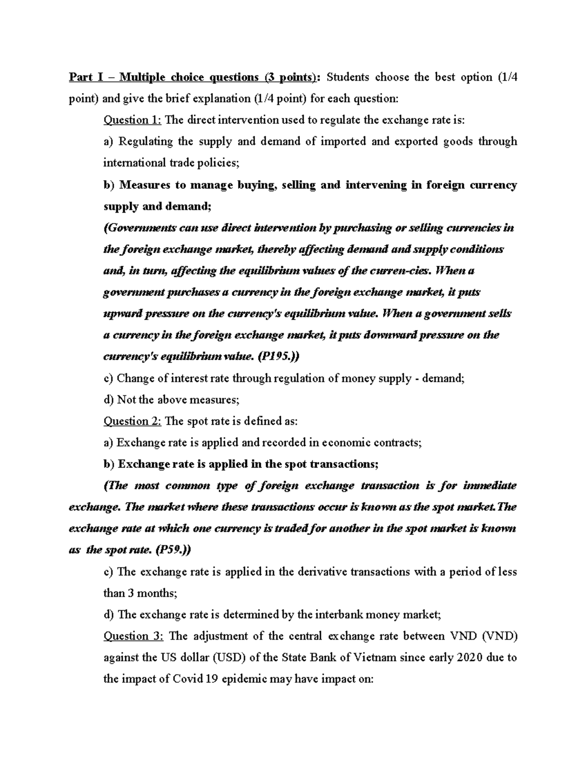 Midterm Test: Multiple Choice Questions on Exchange Rate Dynamics - Studocu