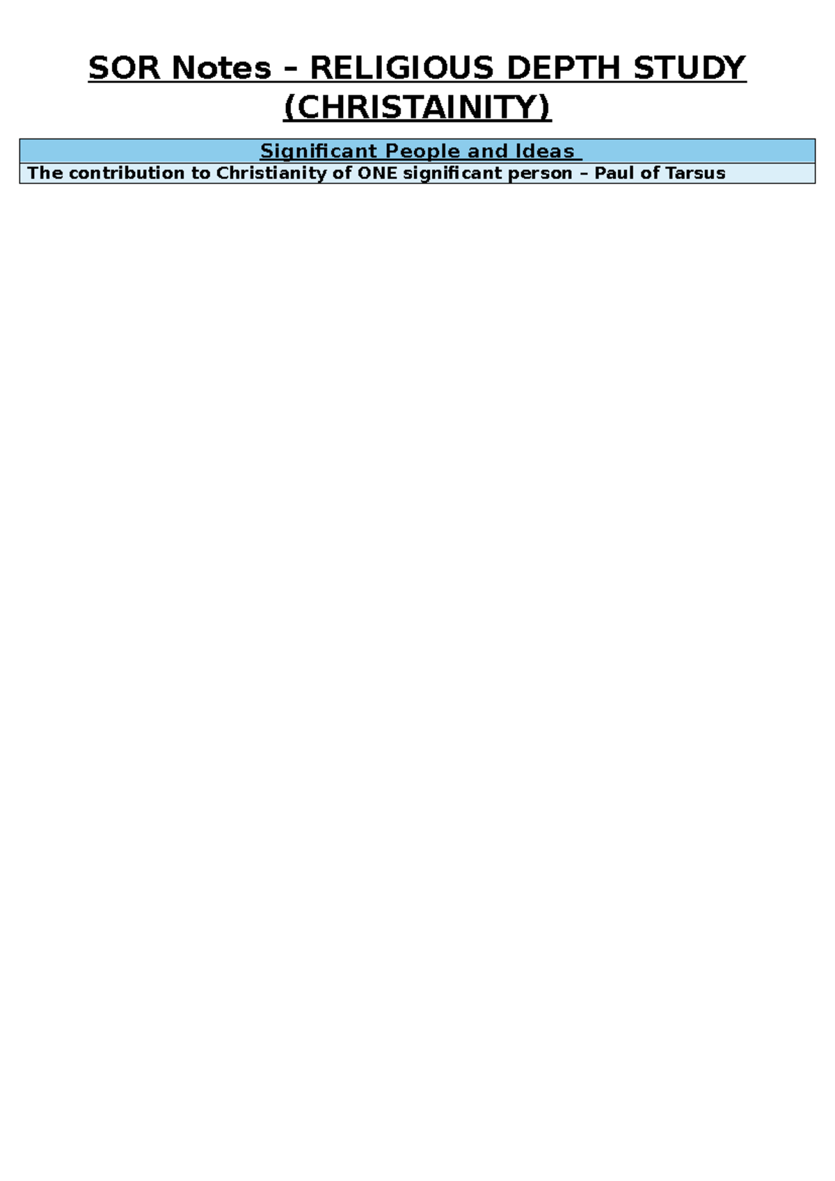 SOR HSC Notes - Religious Depth Study (Christianity): Paul of Tarsus ...