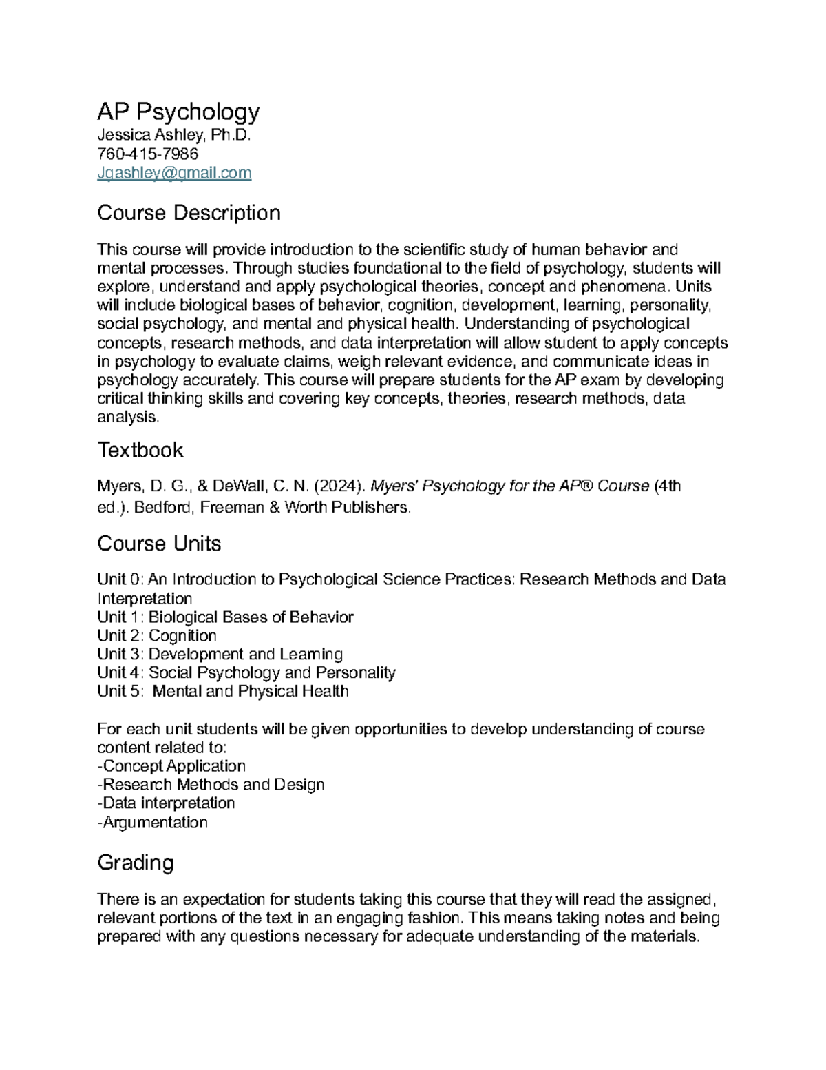 AP Psychology Syllabus 2025-2026: Course Overview and Units - Studocu