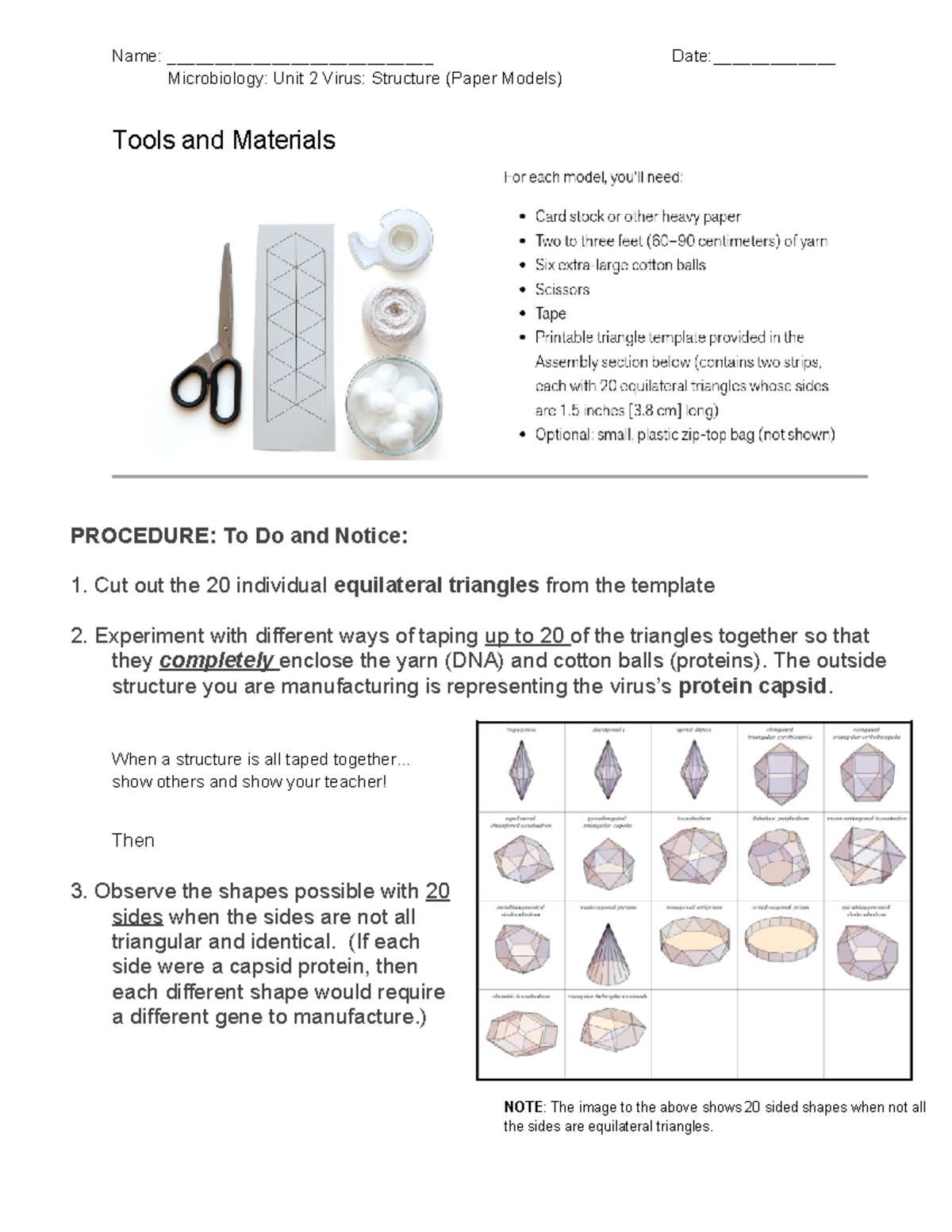 Microbiology Unit 2: Virus Structure & Gene Therapy Models - Name