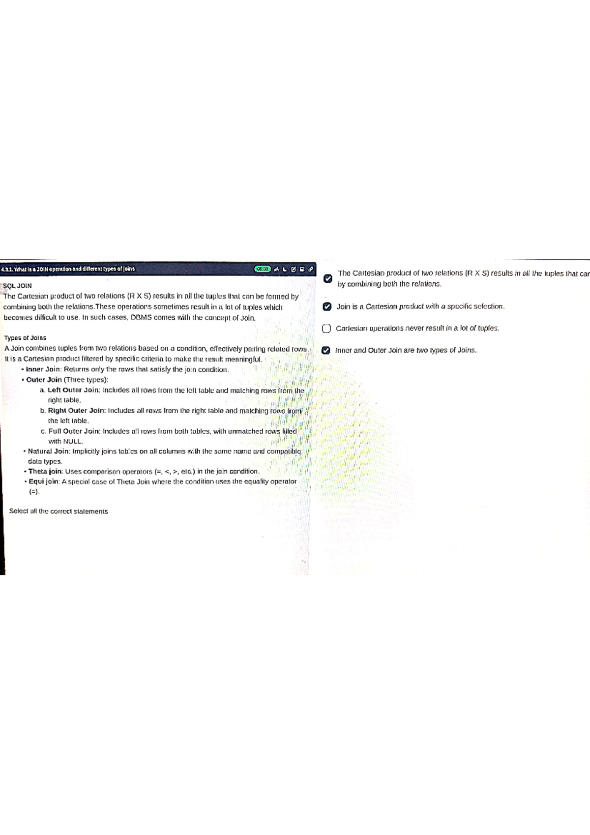 DBMS 4.3.1 to 4.4.10: Understanding SQL JOIN Operations and Types - Studocu