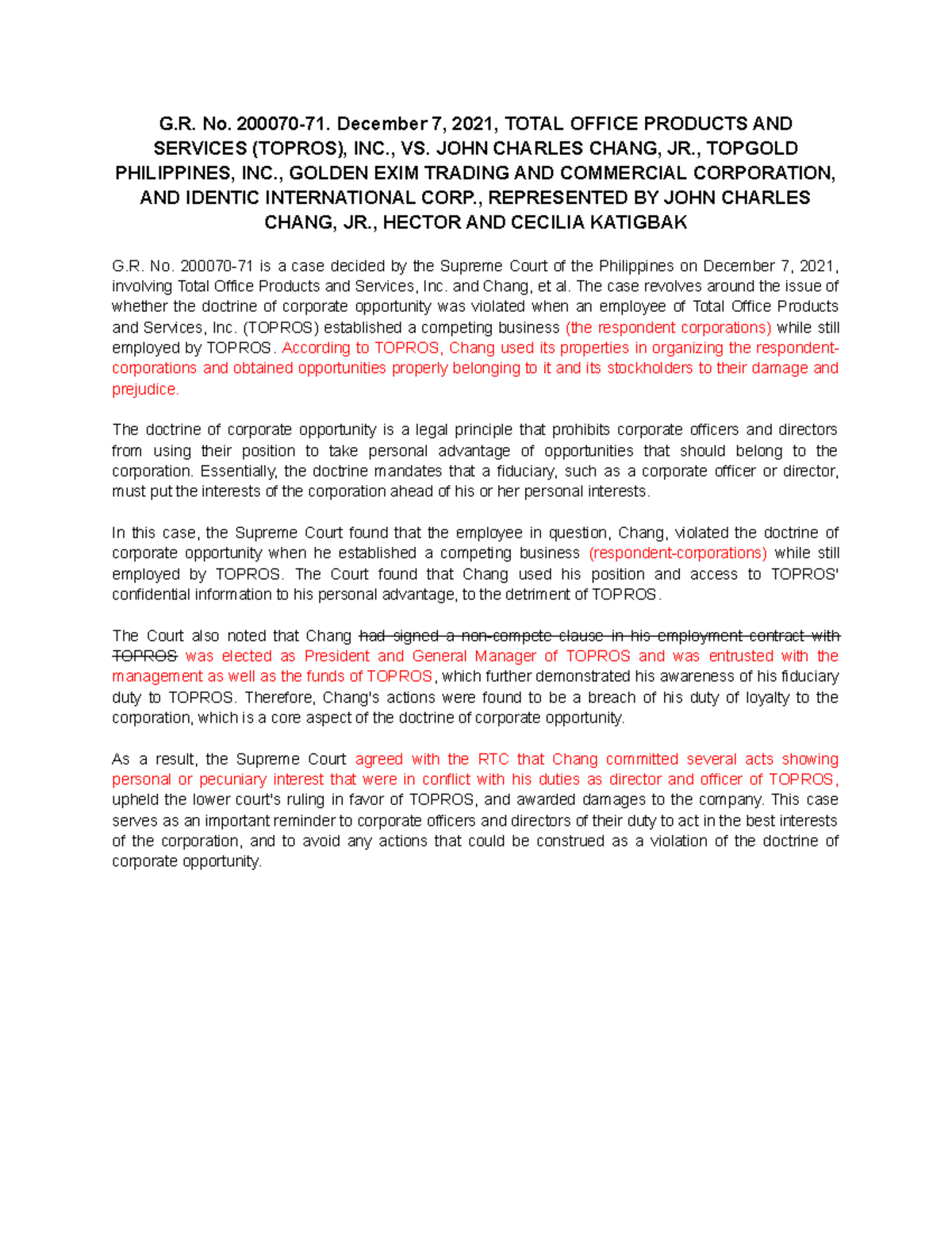 Final Draft - Comm Law Case Digest (ChatGPT) - G. No. 200070-71. December 7, 2021, TOTAL OFFICE ...