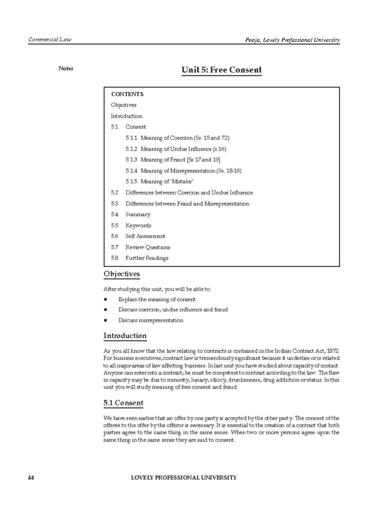 Commercial Law - Unit 5: Free Consent Notes (CL105) - Studocu