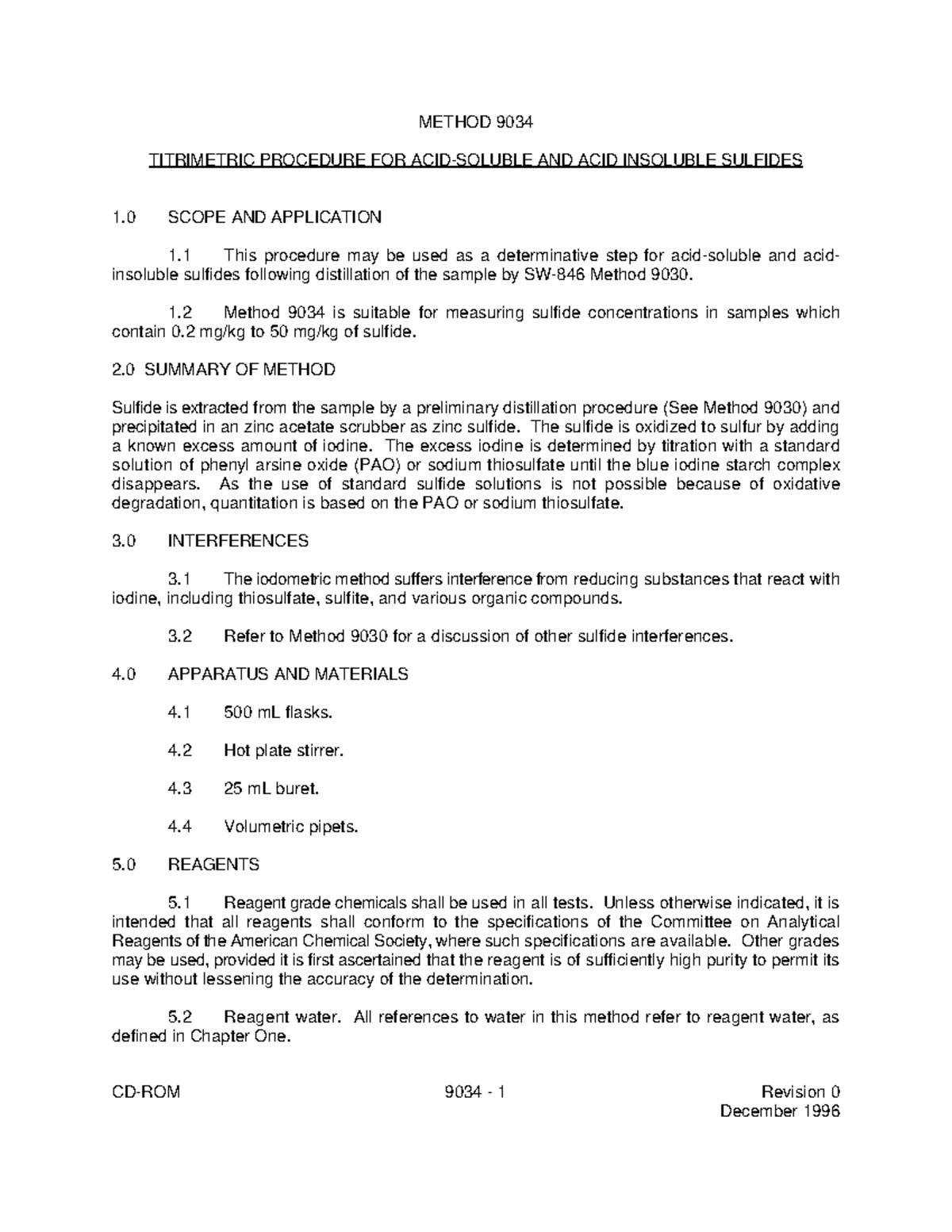 METHOD 9034: Titrimetric Procedure for Acid Insoluble Sulfides - Studocu