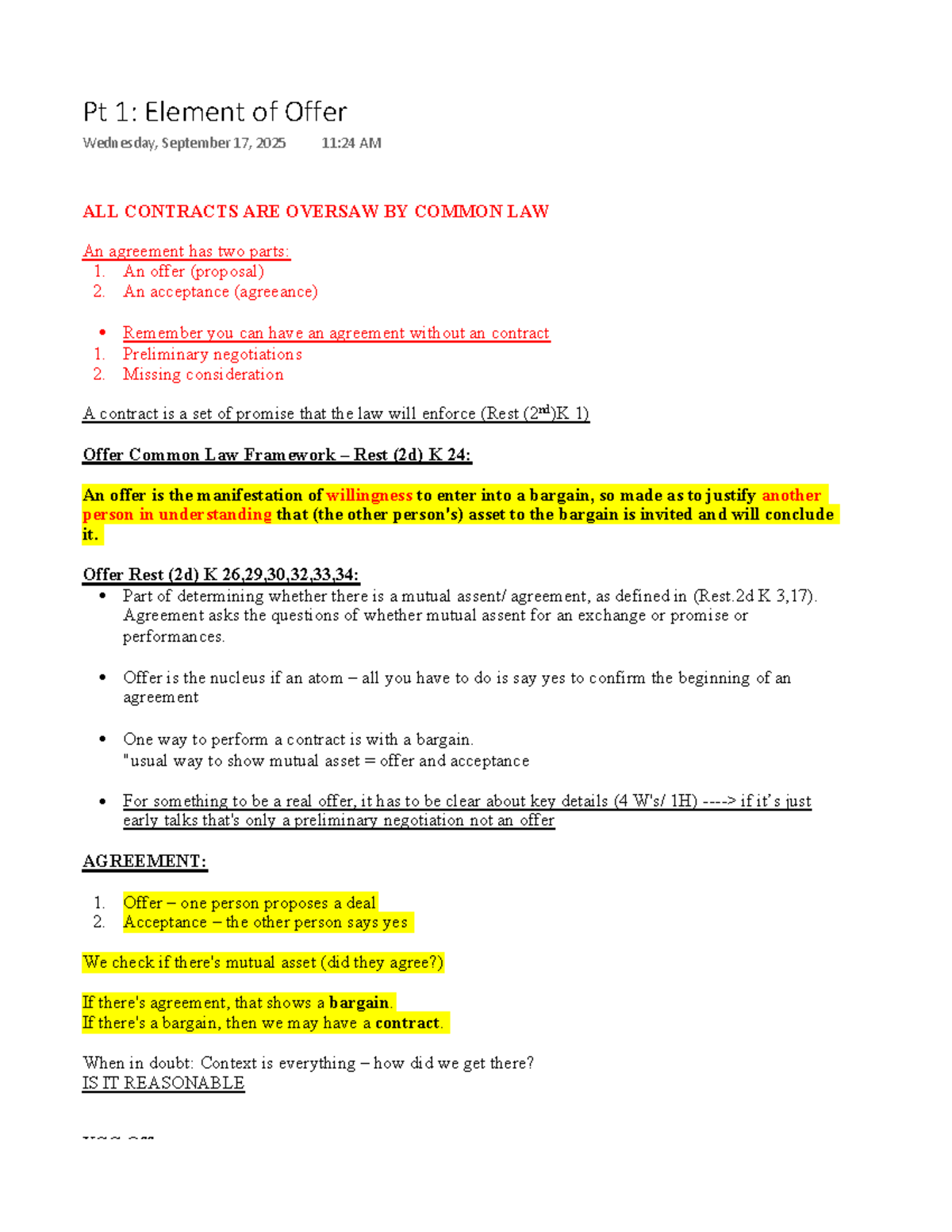 Understanding Contracts: Offer & Acceptance in Common Law (Pt 1) - Studocu