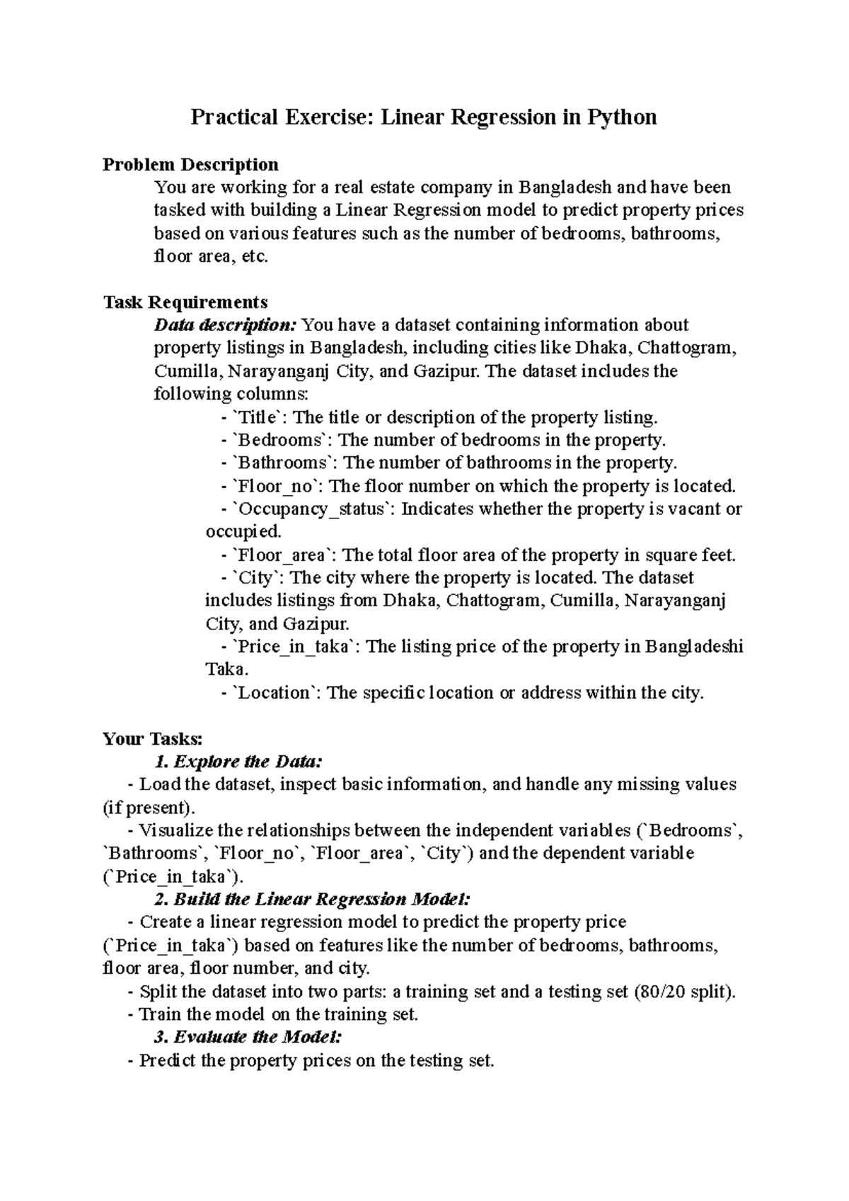 Bai Tap Linear Regression - Practical Exercise: Linear Regression in ...
