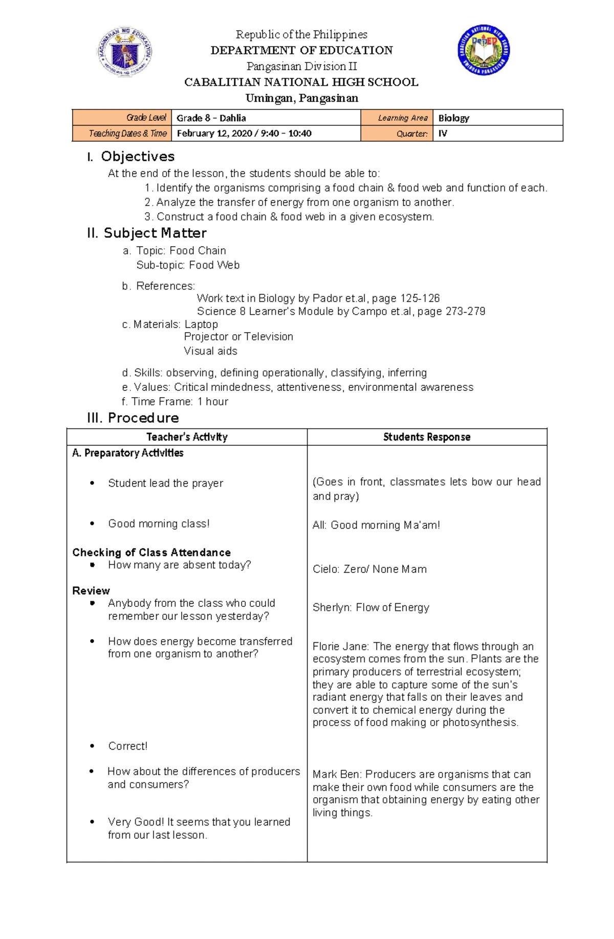 SCI-10 Chemical Changes Lesson Plan: Detailed Overview and Activities ...