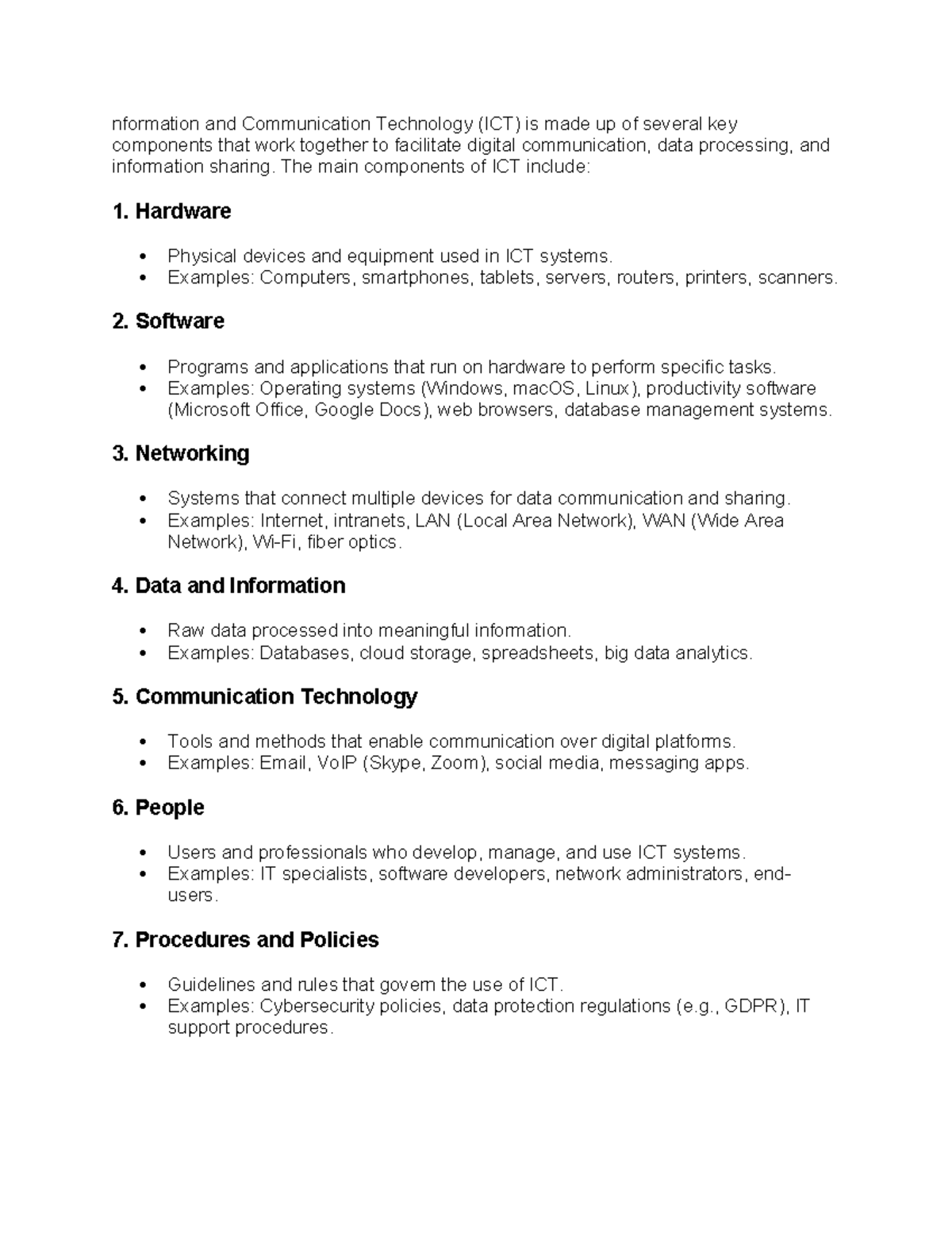 ICT Components Overview and Their Role in Digital Communication - Studocu