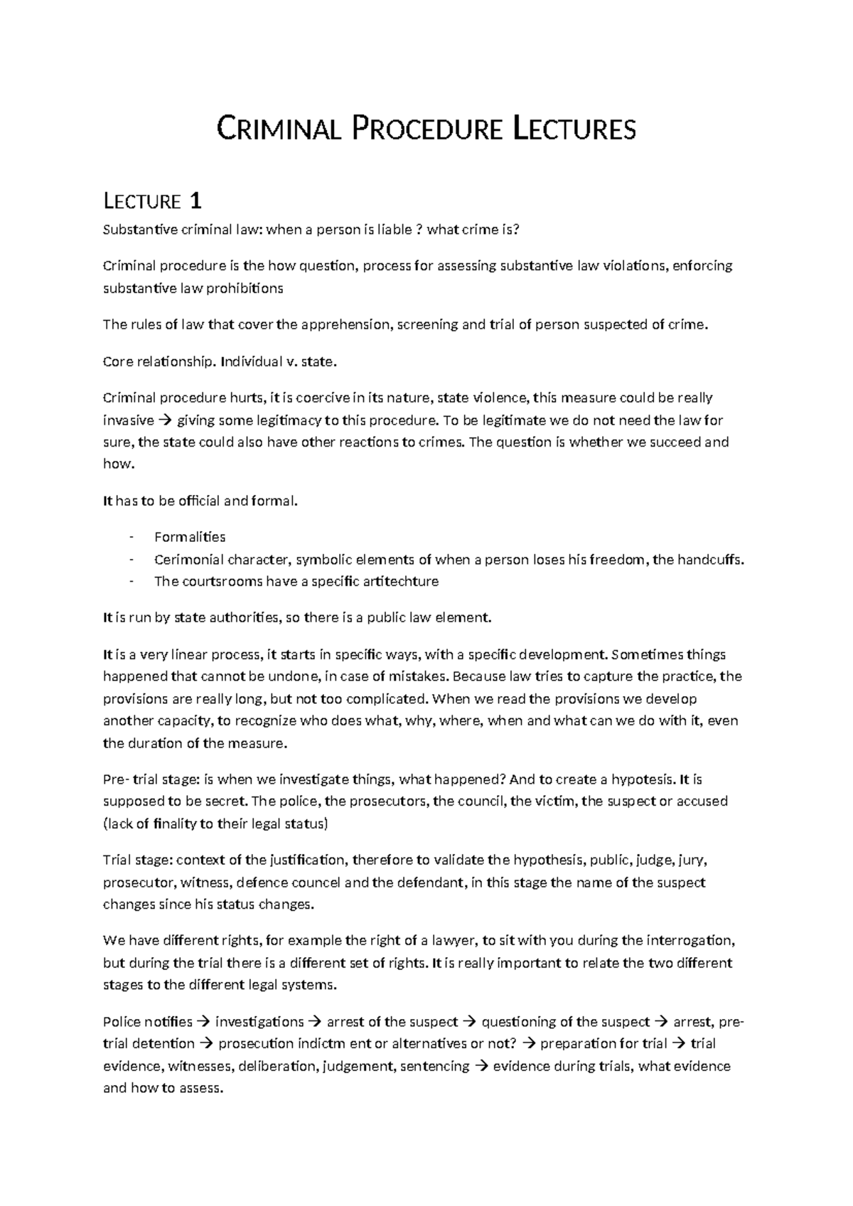 CRIMINAL PROCEDURE LECTURE 1: Understanding Liability and Trial Stages ...