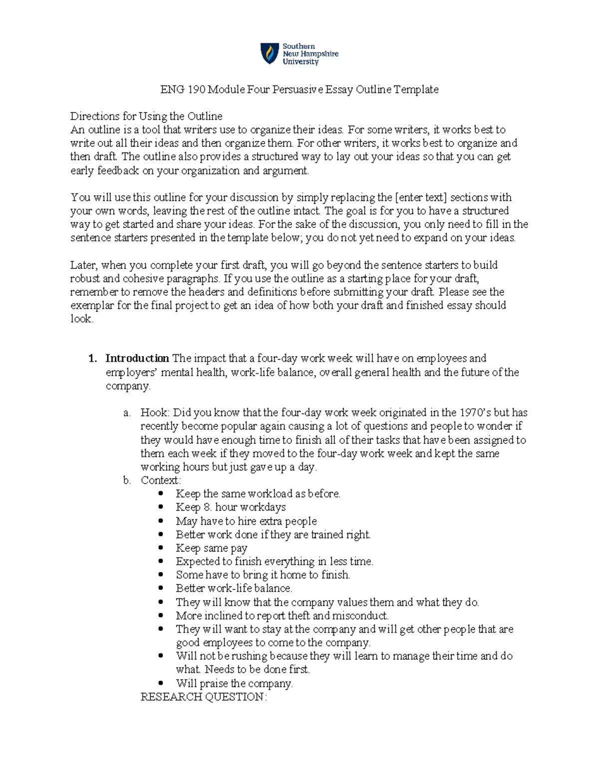 ENG 190 Module Four Persuasive Essay Outline Template - For some ...