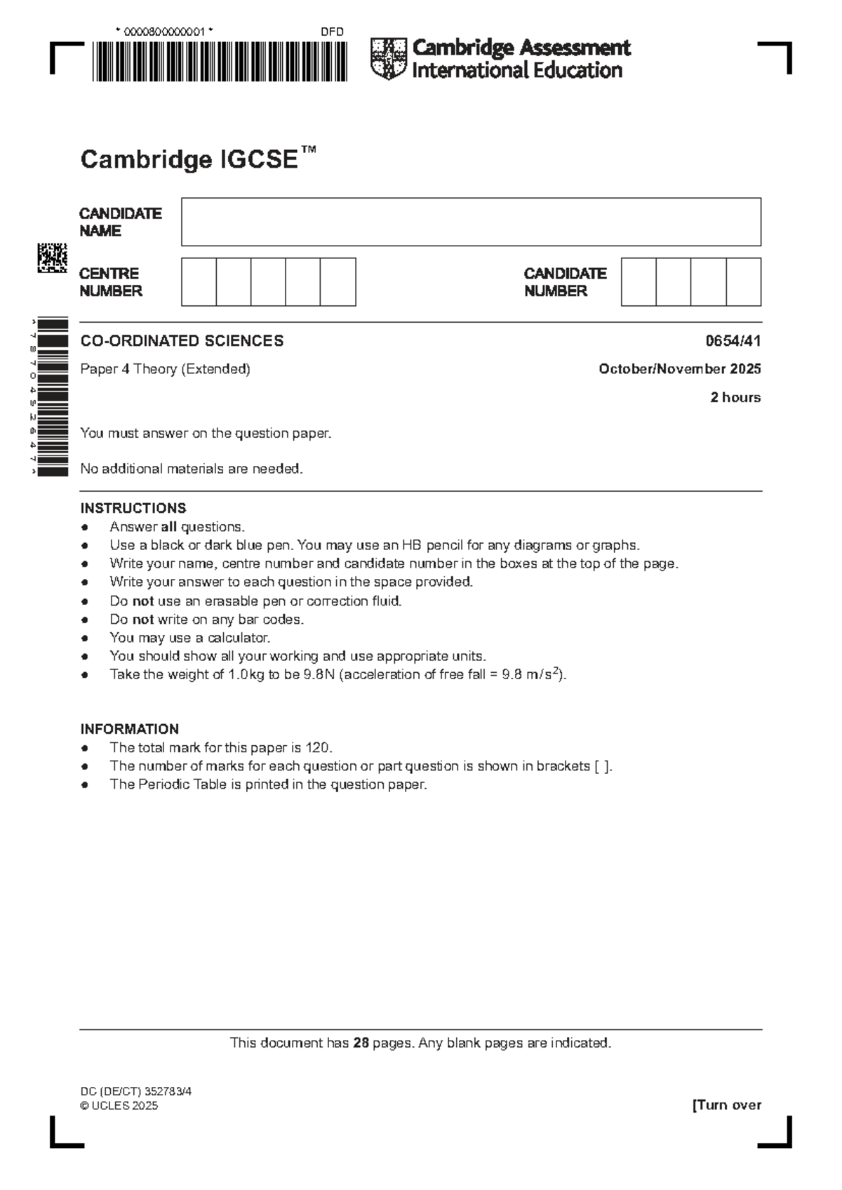 DFD 0654 W25 Paper 4 Theory (Extended) - Coordinated Science Exam 2025 ...