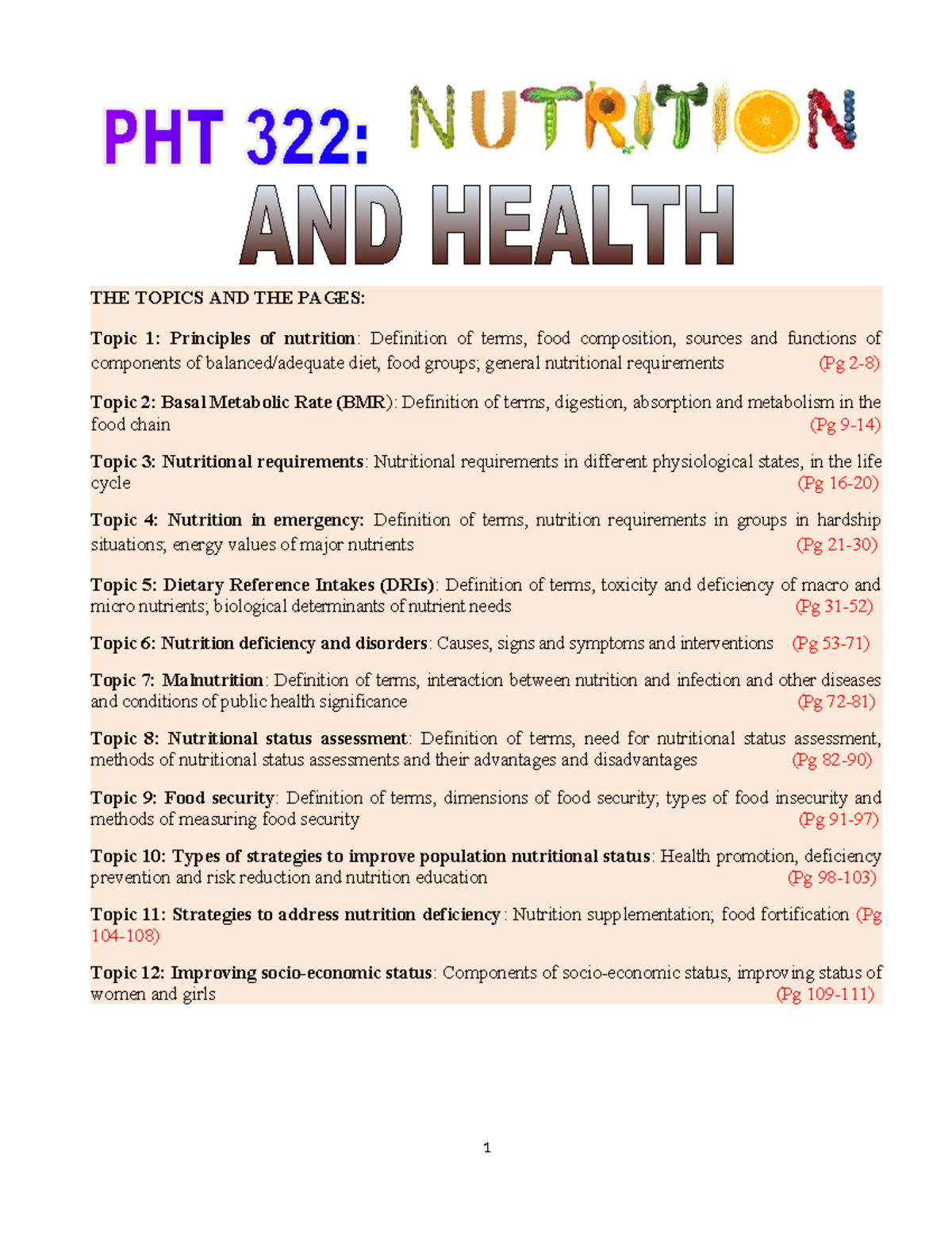 Nutrition and Health Notes (Course Code: NUTR101) - Comprehensive ...