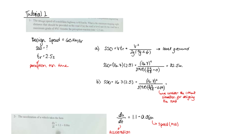 CIVI 372 - Tutorial 1: Design Speed and SSD Analysis - Studocu