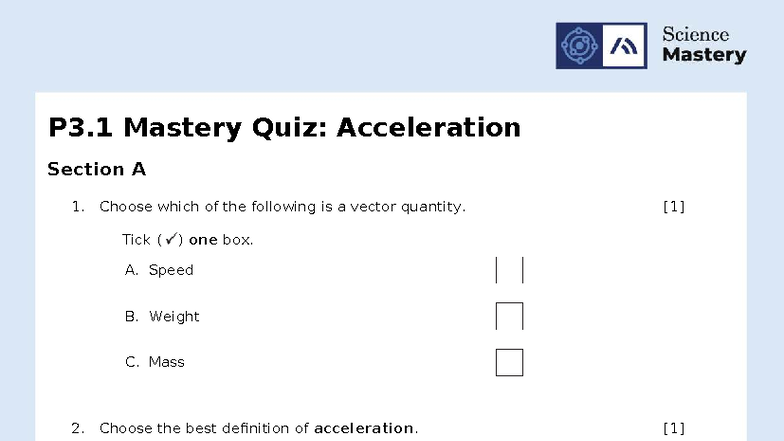 P3.1 Mastery Quiz: Understanding Acceleration Concepts - Studocu