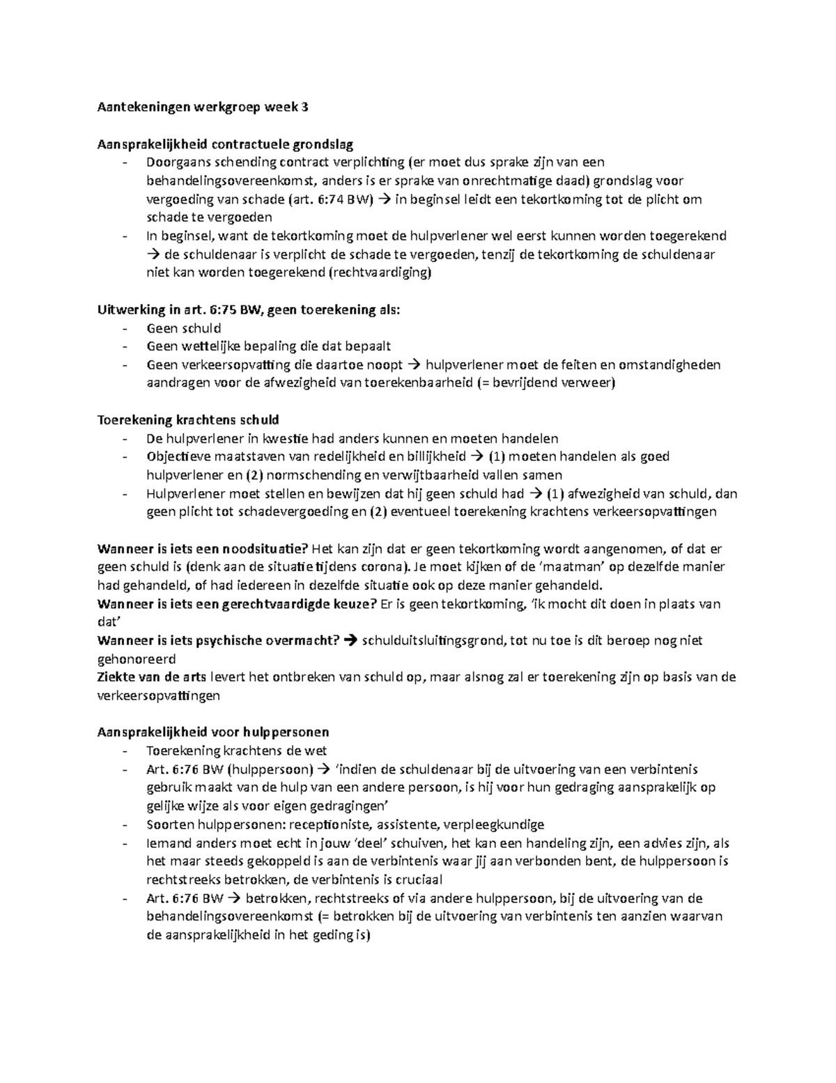 Aantekeningen Werkgroep Week 3: Aansprakelijkheid en Toerekening - Studeersnel