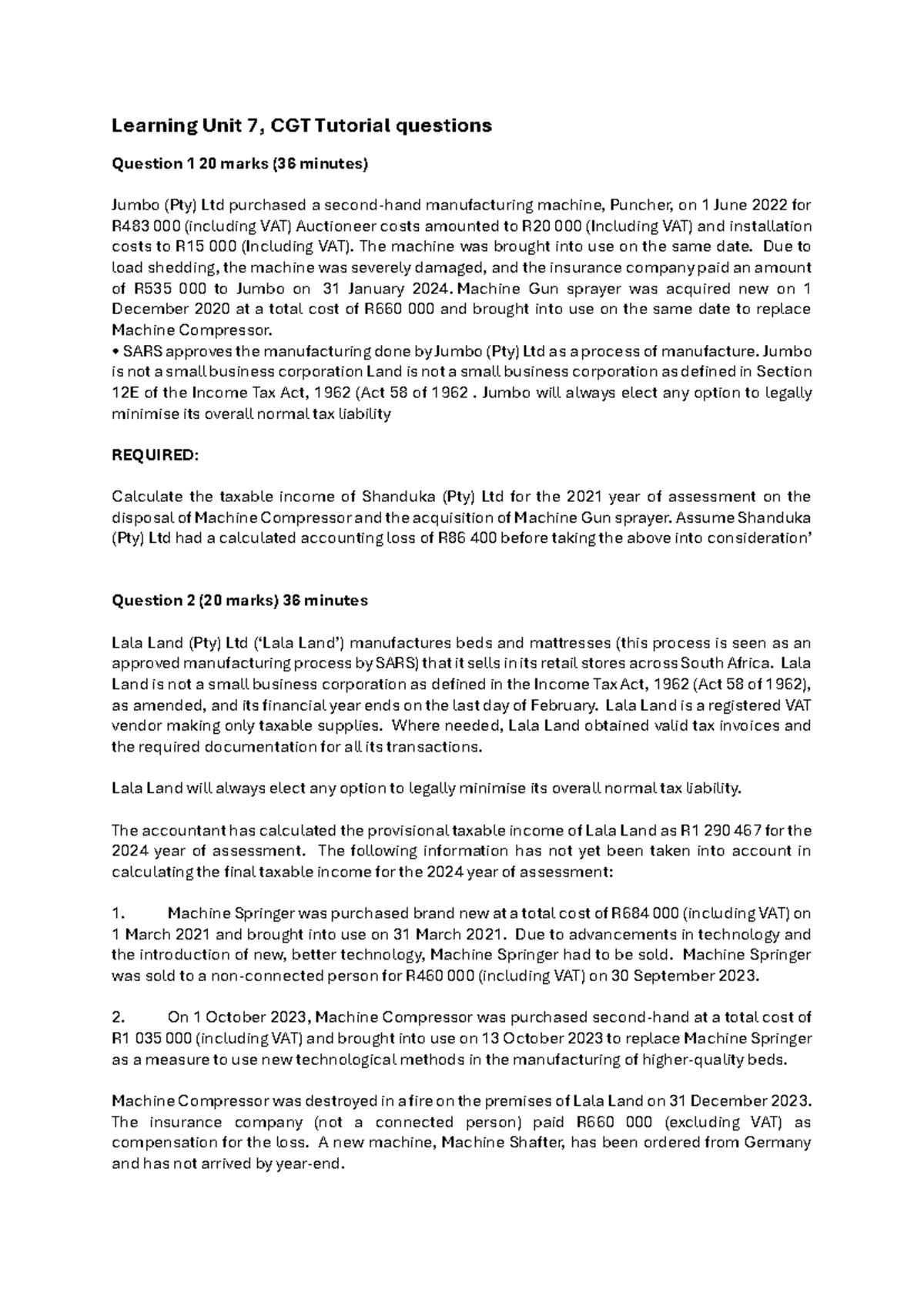 Learning Unit 7 CGT Tutorial Questions - 26 April 2024 - Studocu