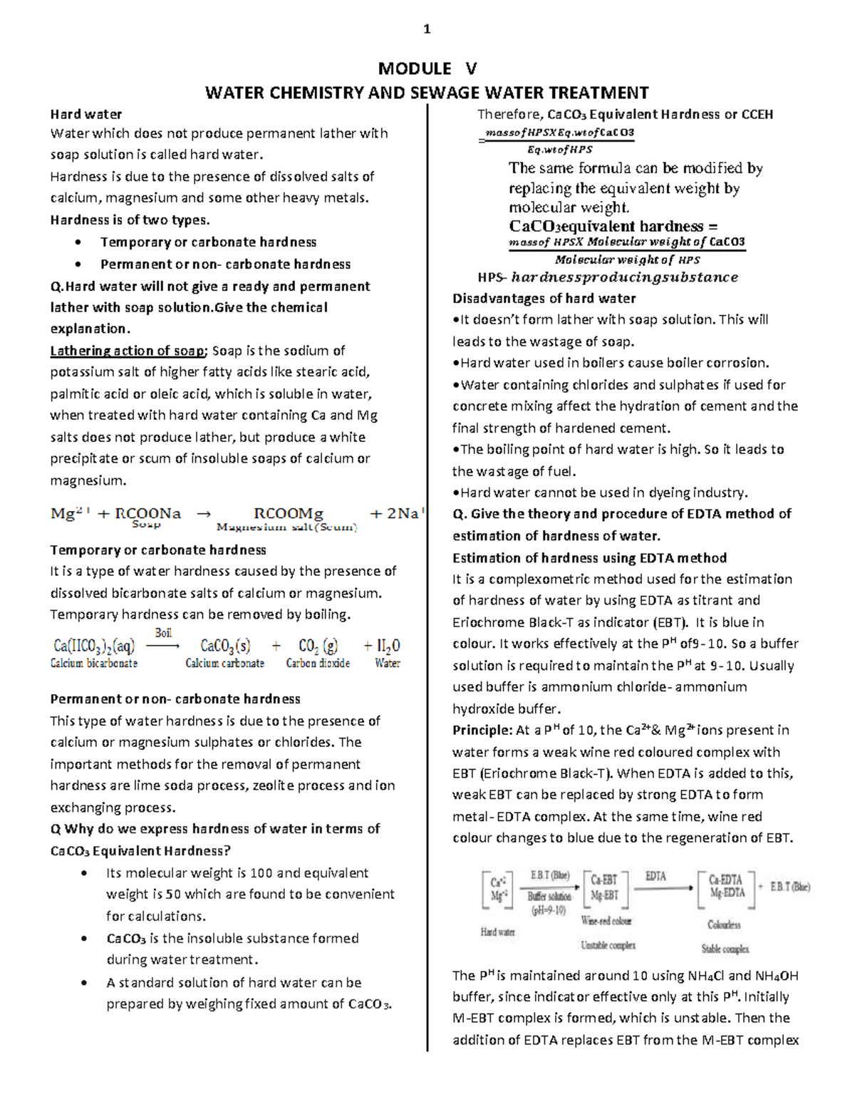 Water Chemistry and Sewage Treatment: Module V Notes (Course Code: 1 ...
