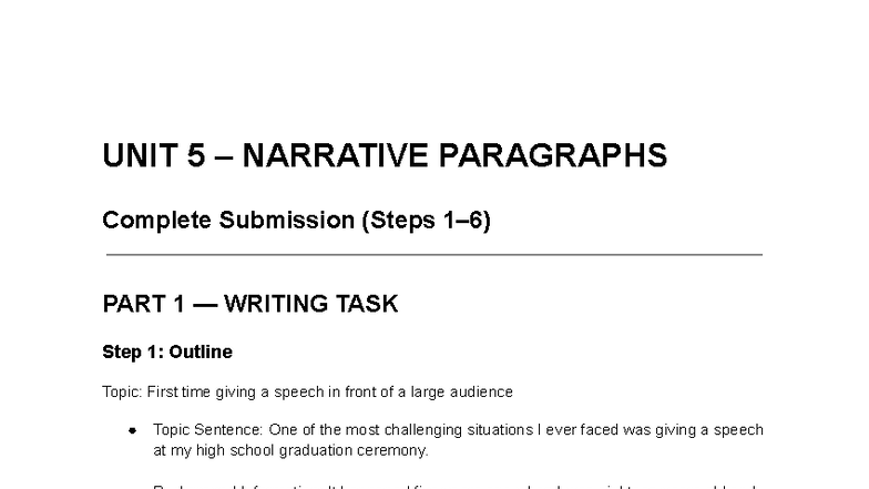 UNIT 5 NARRATIVE PARAGRAPHS: Overcoming Stage Fright & Getting Lost in ...
