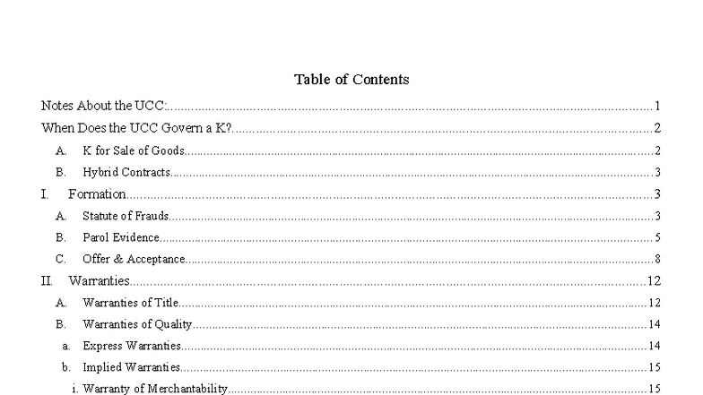 Sales Outline: UCC Overview and Key Concepts - Studocu
