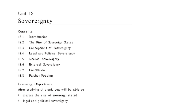 Unit 18: Notes on Sovereignty Issues in International Relations - Studocu