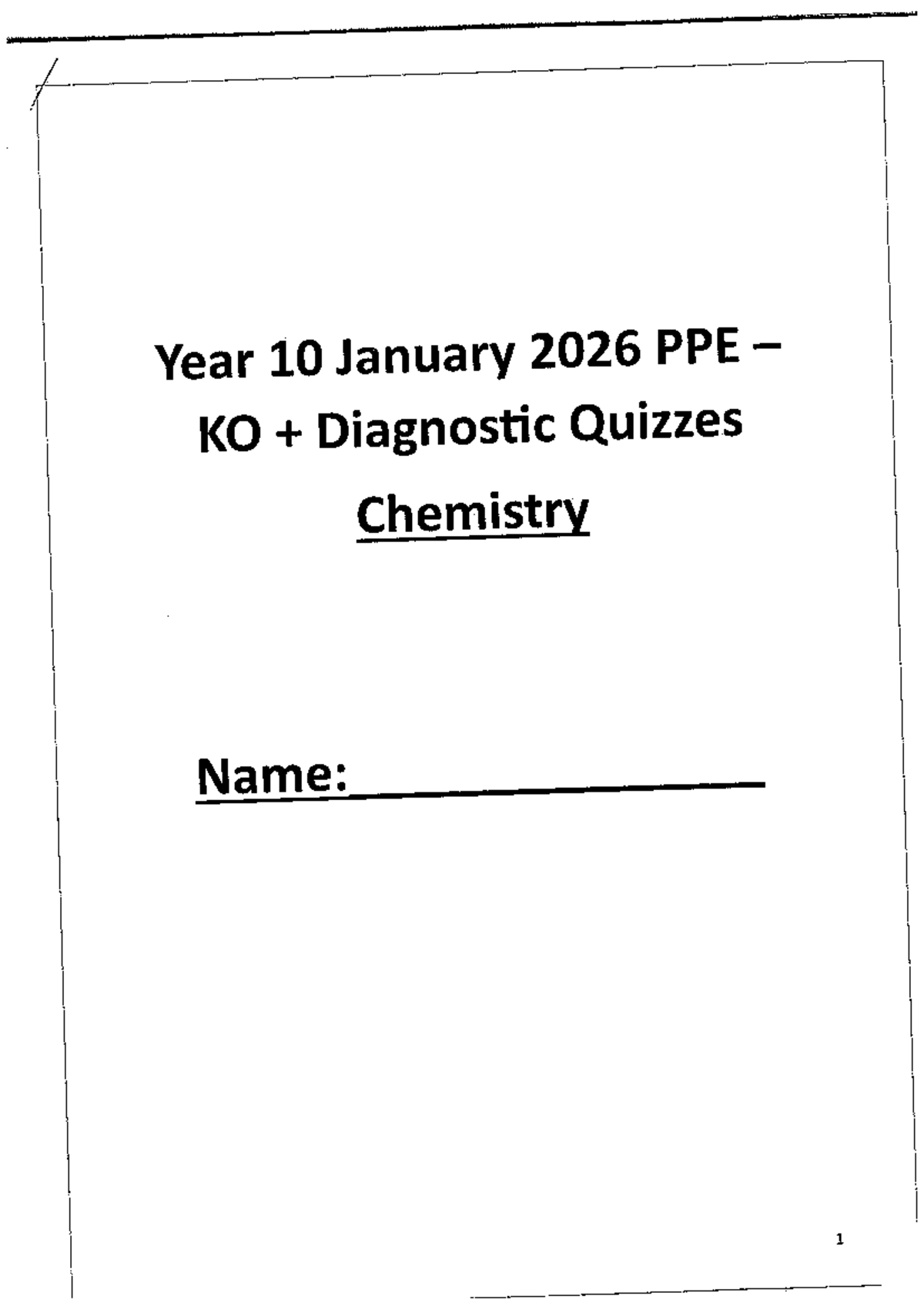 Year 10 Chemistry January 2026 PPE KO Diagnostic Quizzes - Studocu