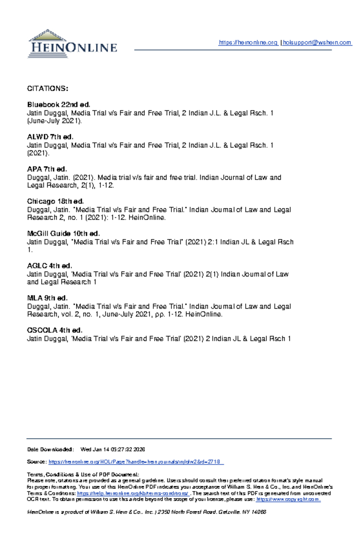 CITATIONS: Media Trial vs. Fair Trial - Analyzing Jatin Duggal's Work ...