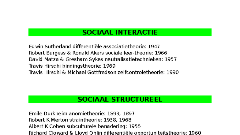 Overzicht sociale interactie en structurele theorieën - SOCIAAL ...