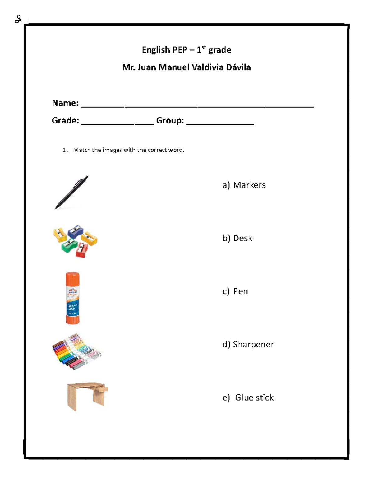English PEP 1st Grade Activities - October - Studocu