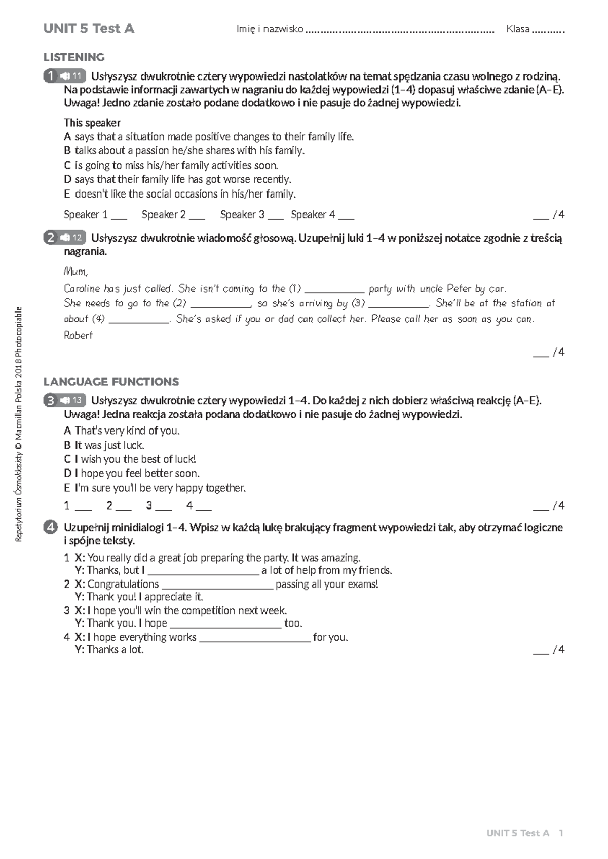 [Unit 5] Test A - Listening and Reading Exercises Overview - Studocu