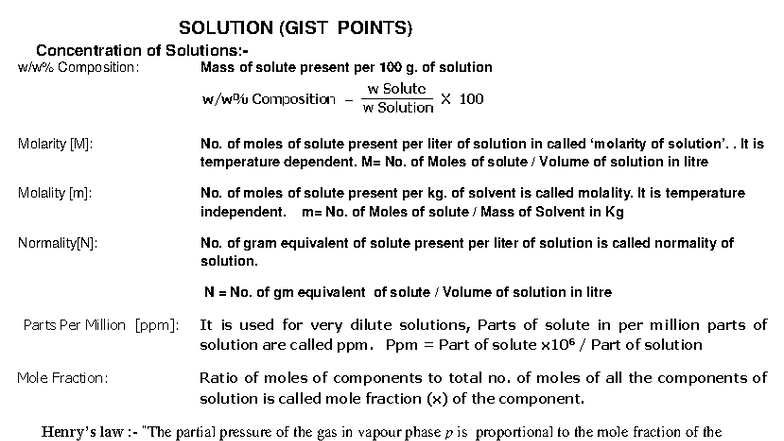 MLL Chemistry 12 - Important Notes on Solutions and Reactions - Studocu