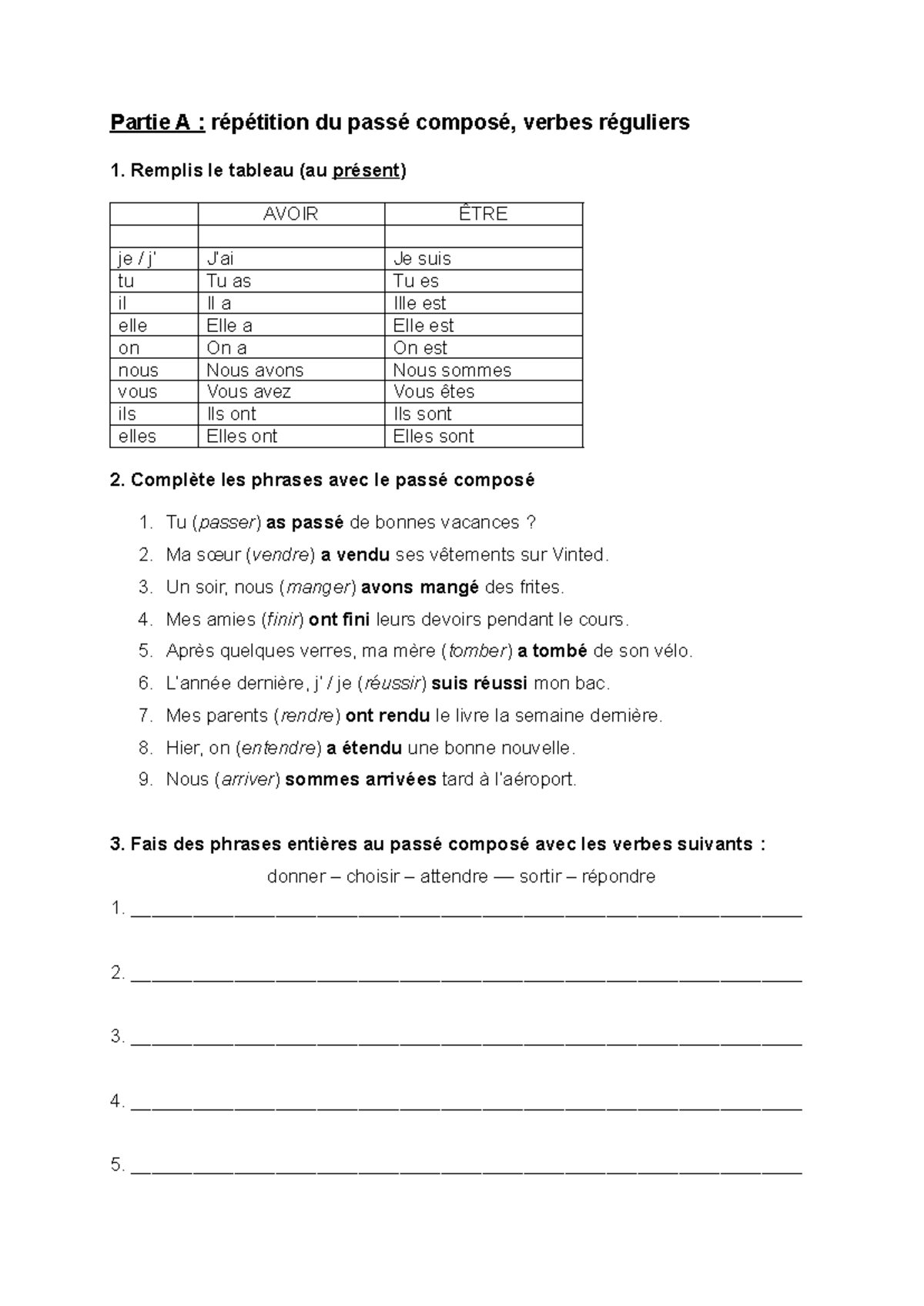 Révision du Passé Composé et Imparfait - 5V Période 1 - Studeersnel