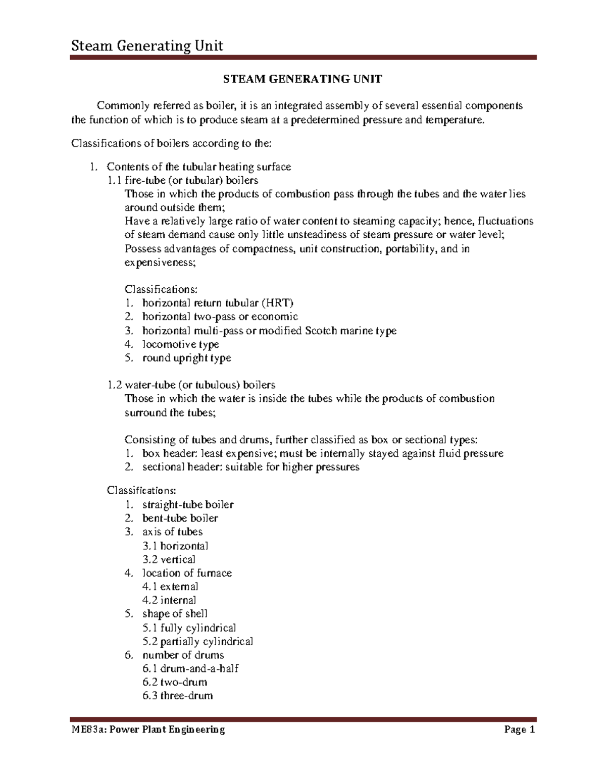 ME83a: Power Plant Engineering - Steam Generating Unit Overview - Studocu