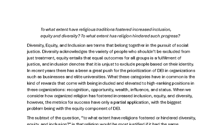 MAC Final Essay: Religion's Role in Promoting Diversity, Equity, and ...