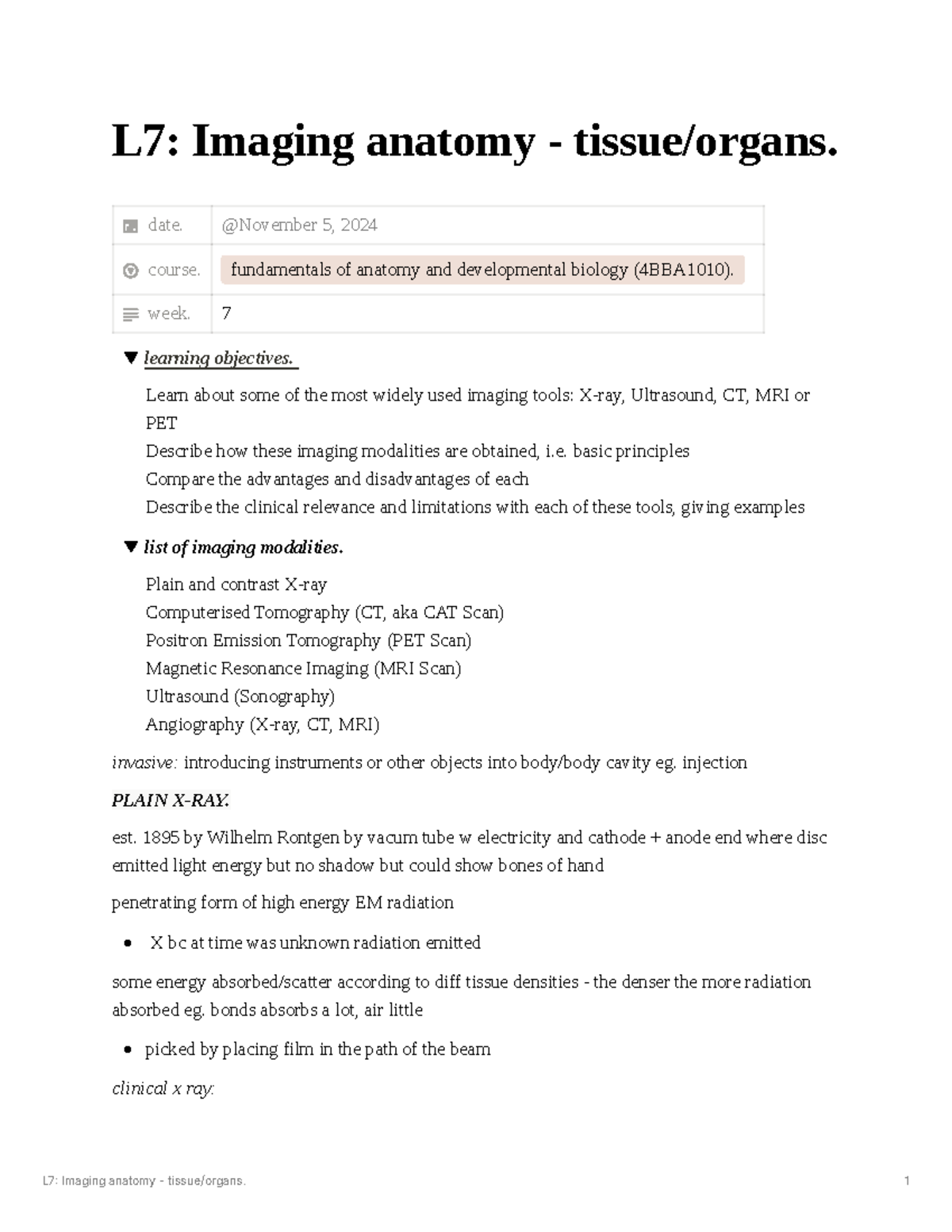 AD 4BBA1010 N07 Imaging Anatomy - Tissues:Organs - L7: Imaging anatomy ...